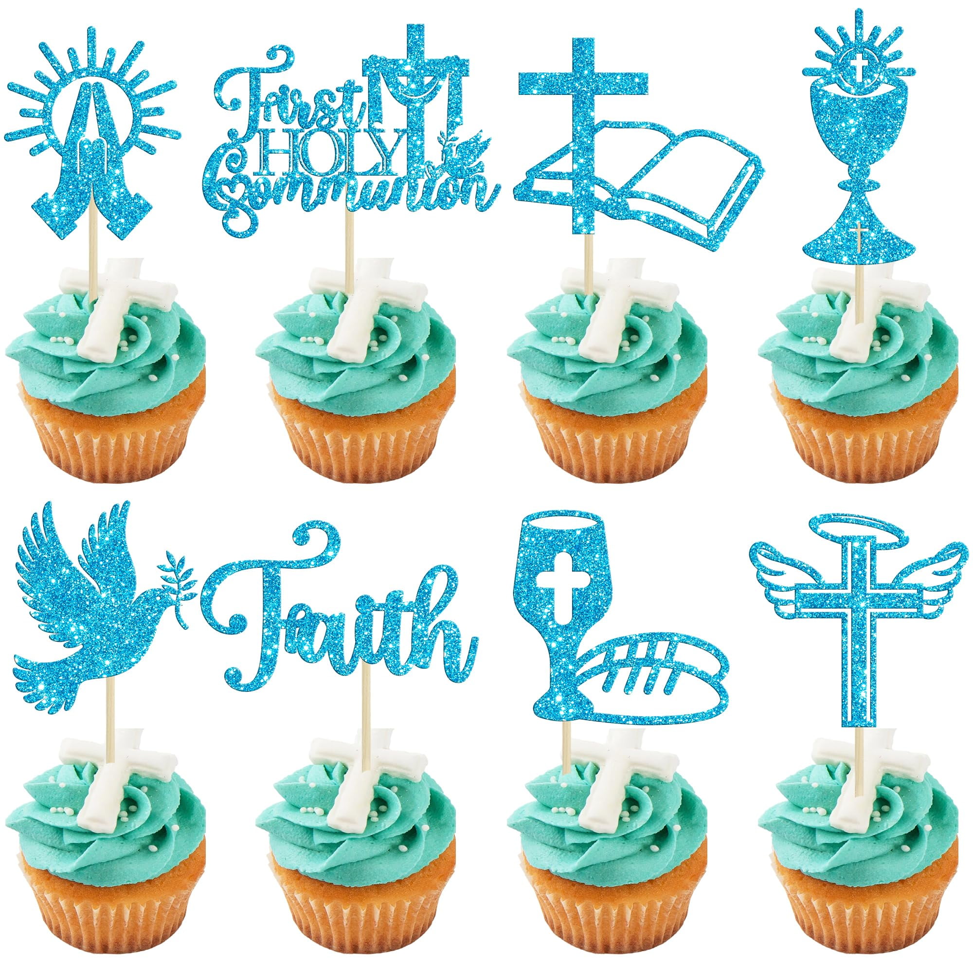 Ephlyn 32Pcs First Holy Communion Cupcake COC1Toppers Glitter Dove God ...