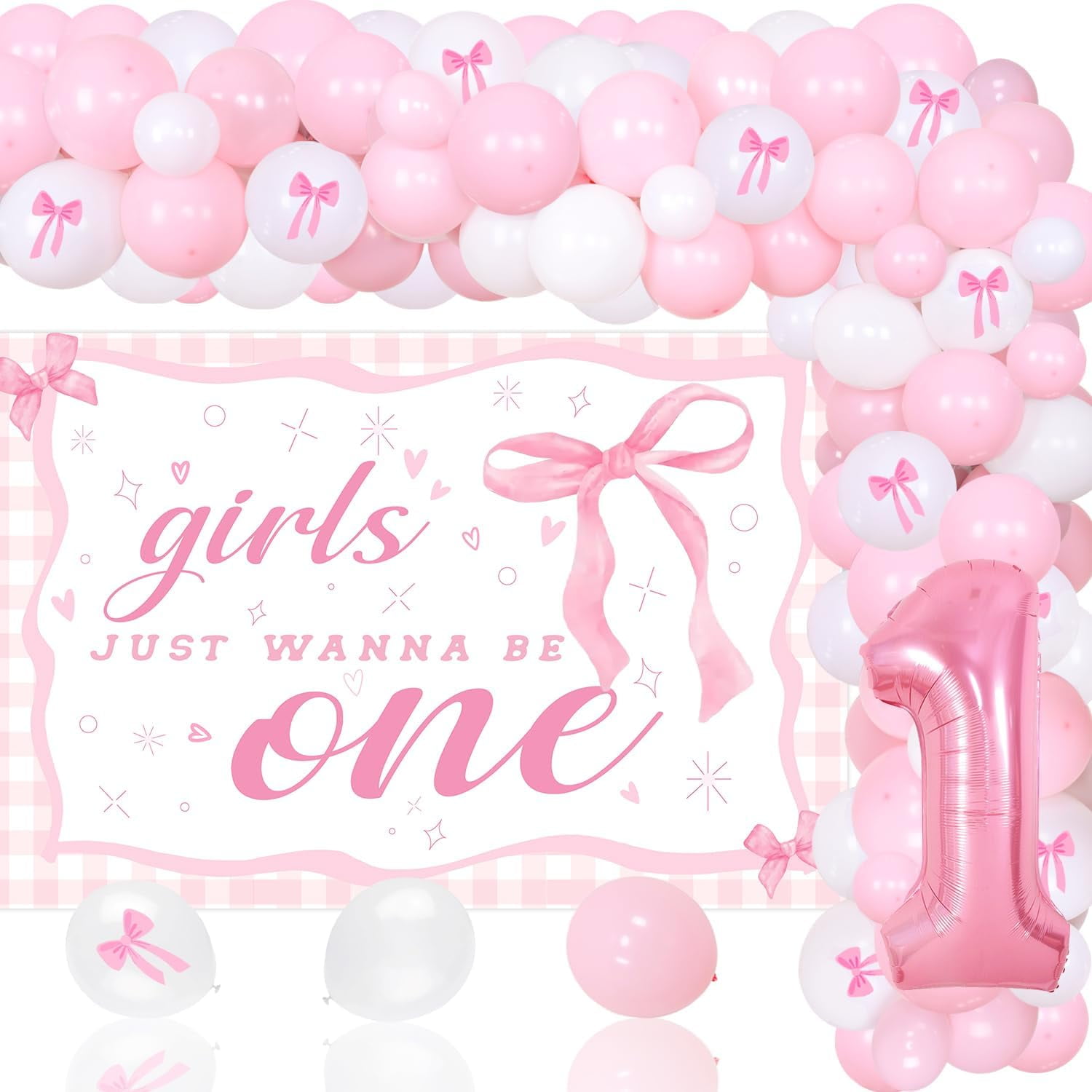 Joymemo Girls Just Wanna Be One Pink Bow 1st Birthday Party Decorations ...