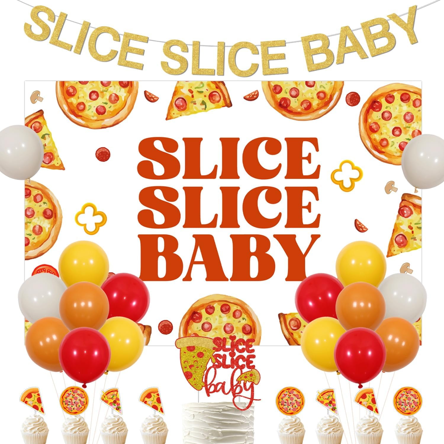 Joymemo Pizza Themed Baby Shower Decorations Slice Slice Baby Banner ...