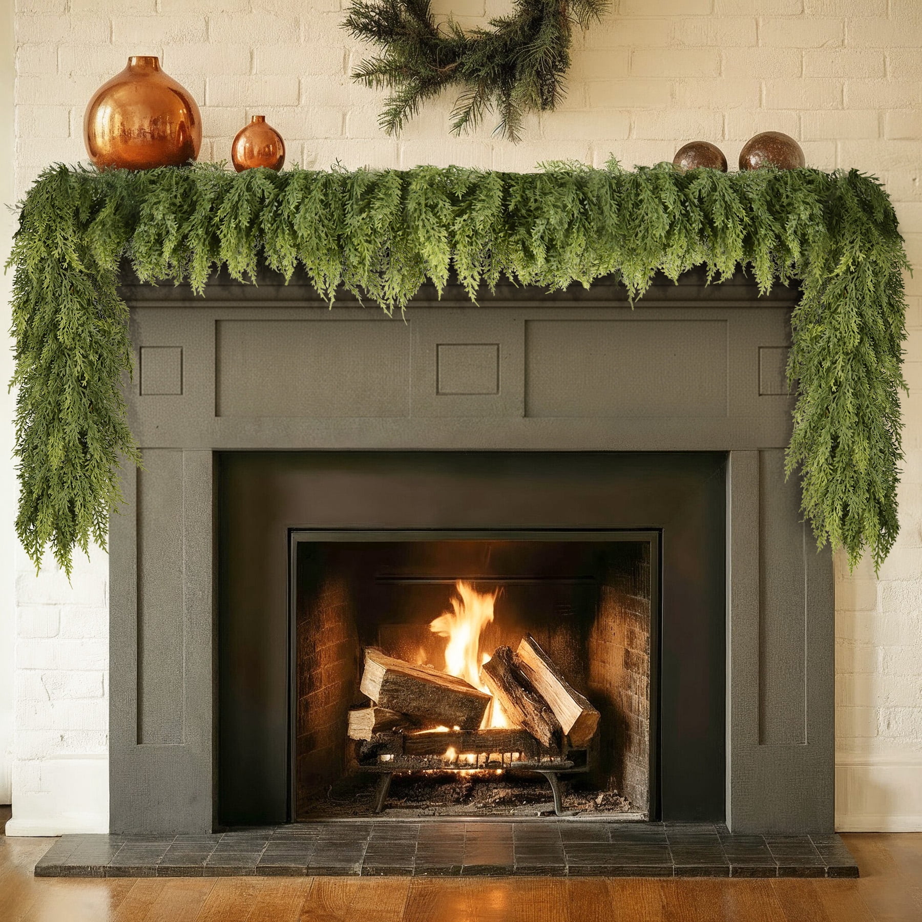 Joyooss 9ft Christmas Garland Norfolk Cypress Garland Real Touch Faux ...