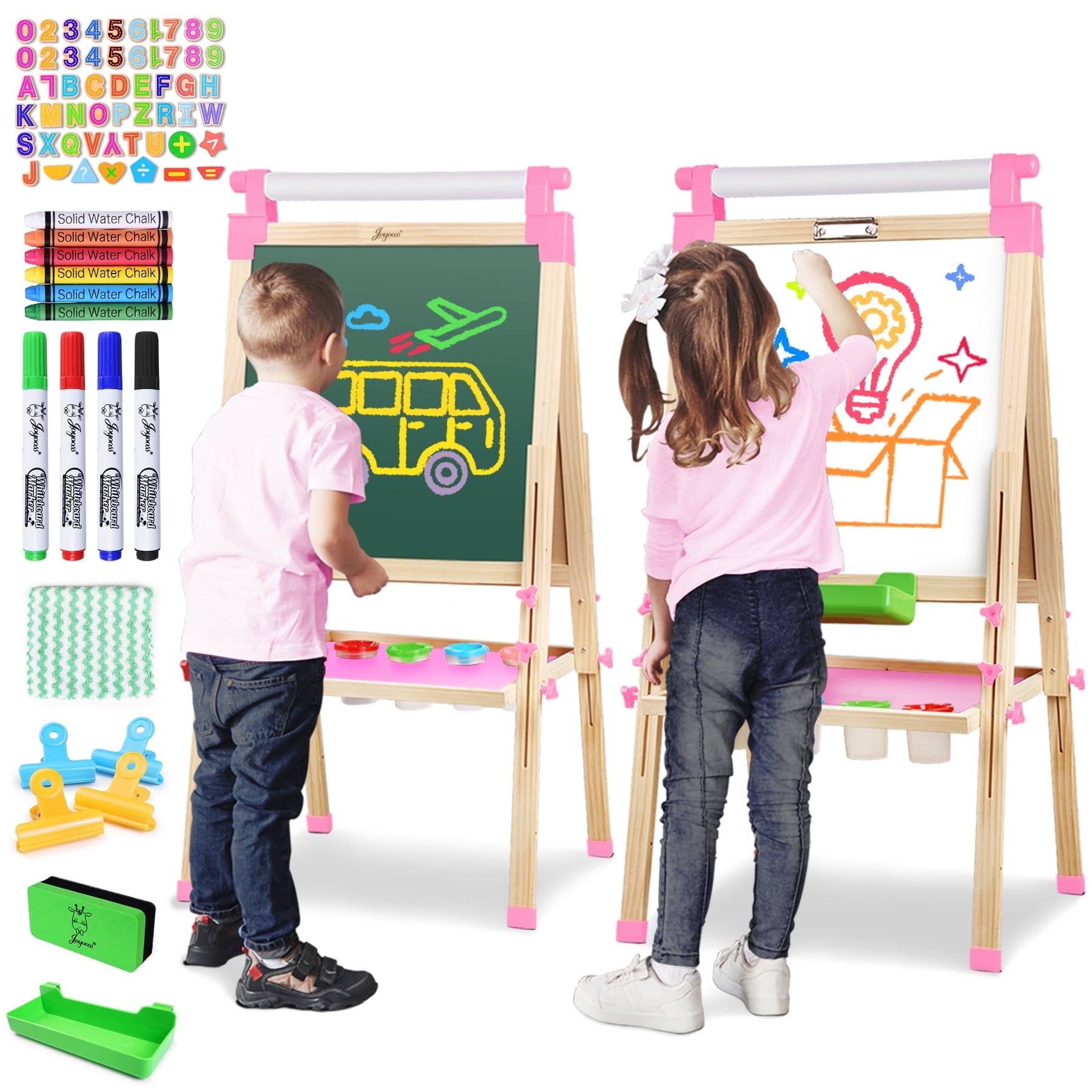Joyooss Adjustable Wooden Double-Sided Whiteboard & Chalkboard Easel ...