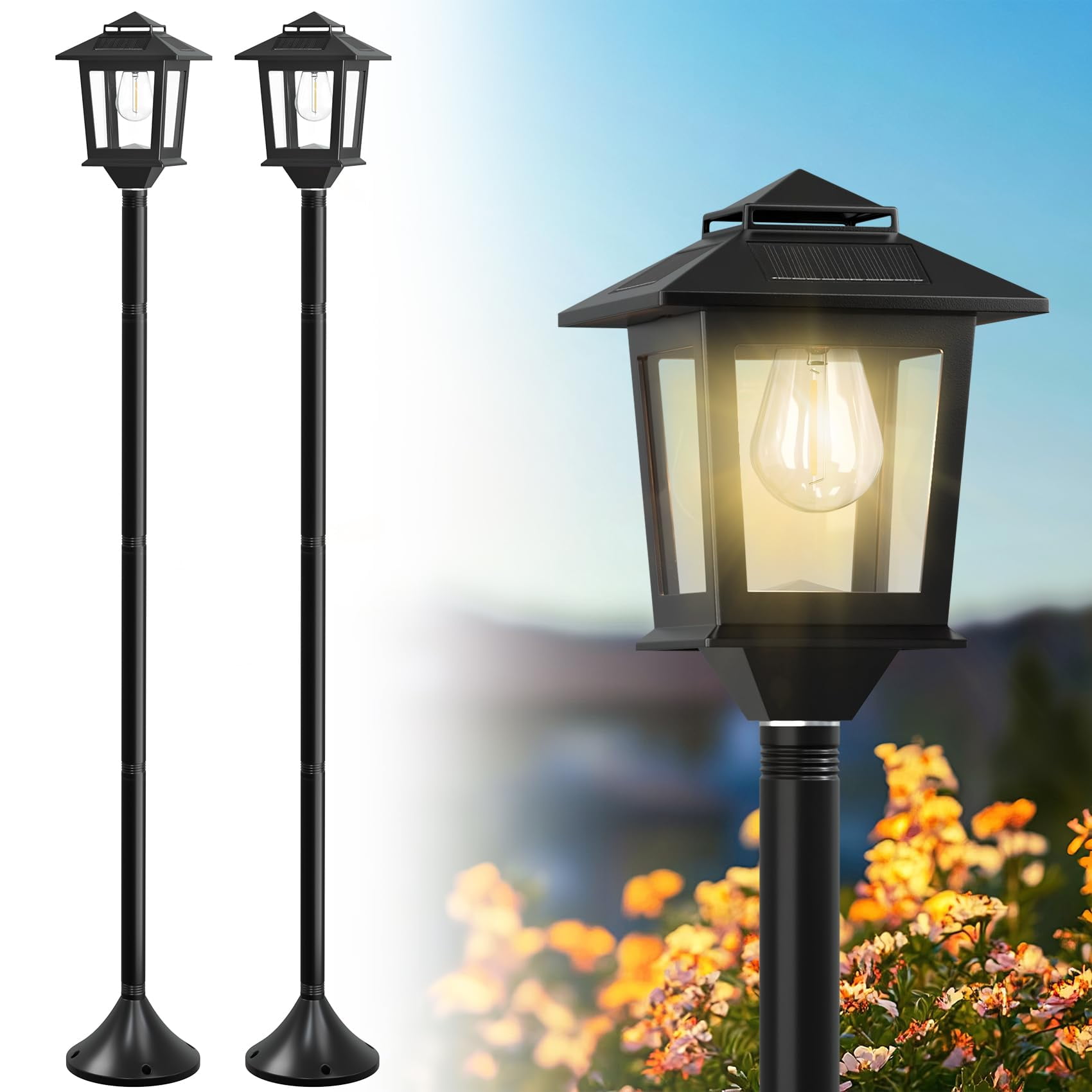 Joyoowild 63" Aluminum Solar Lamp Post Light 2Pack, Solar Light Posts ...