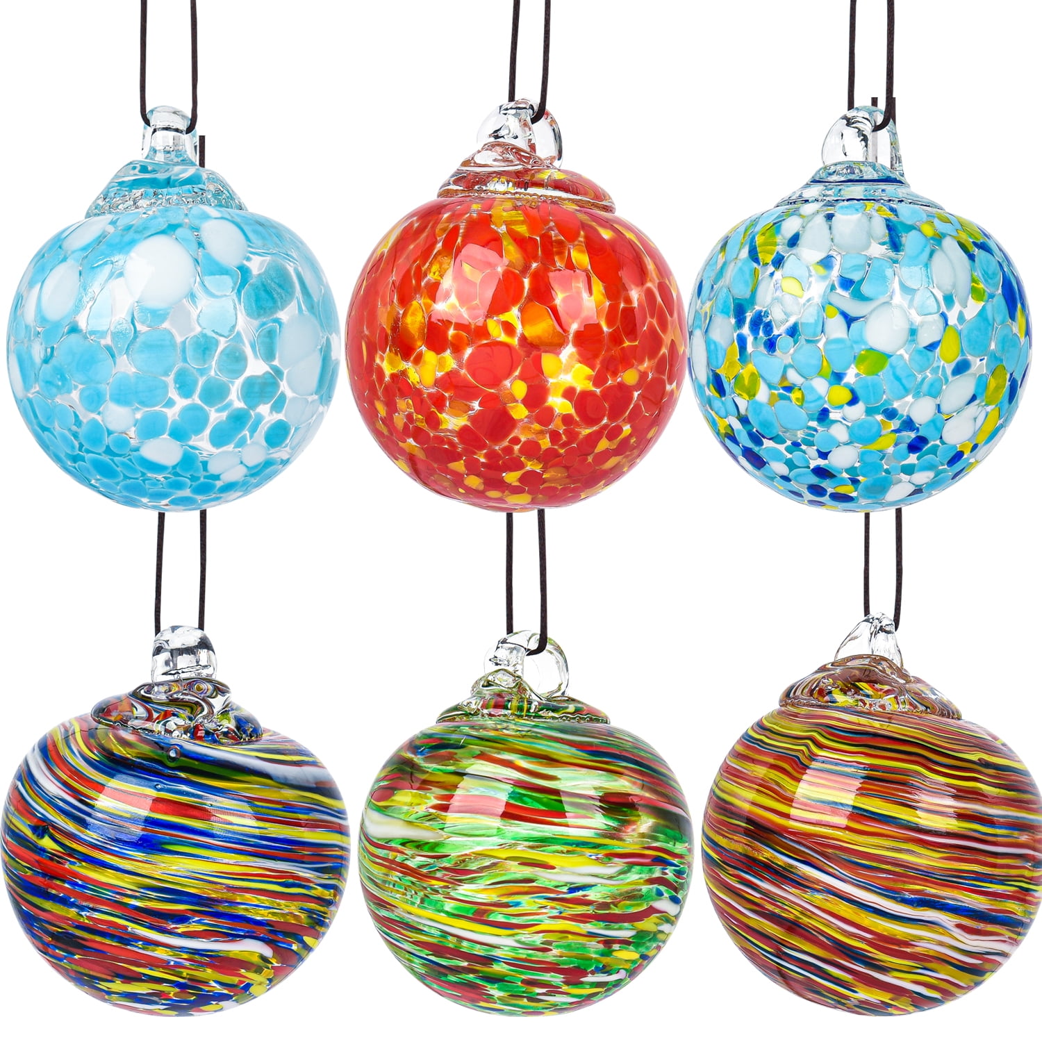 Joyouann 6 Pcs 2.4" Hand Blown Glass Ornament Hanging Friendship Balls ...