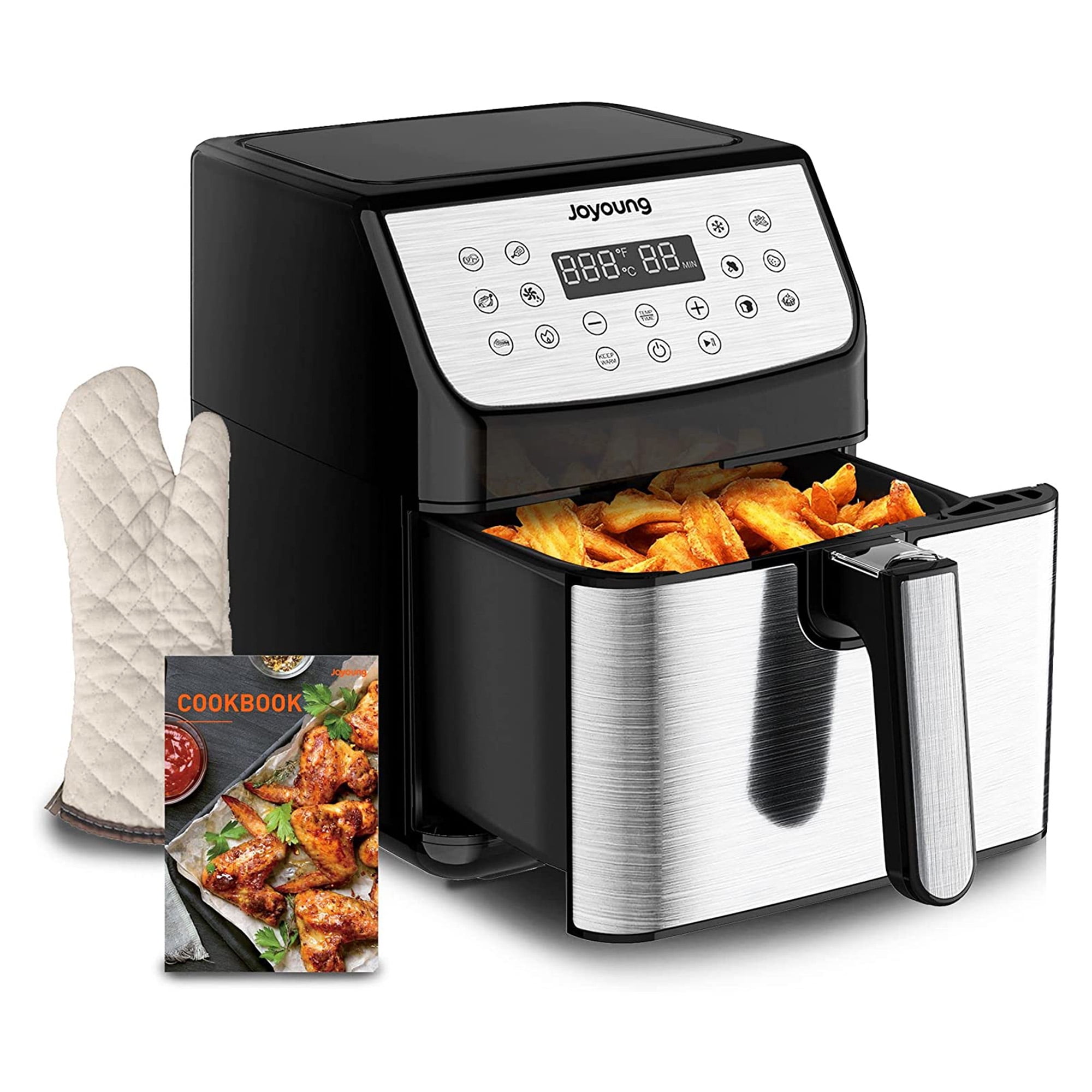 Joyoung 5.8 Quart Oil Less Electric Multi Tasker Double Basket Air ...
