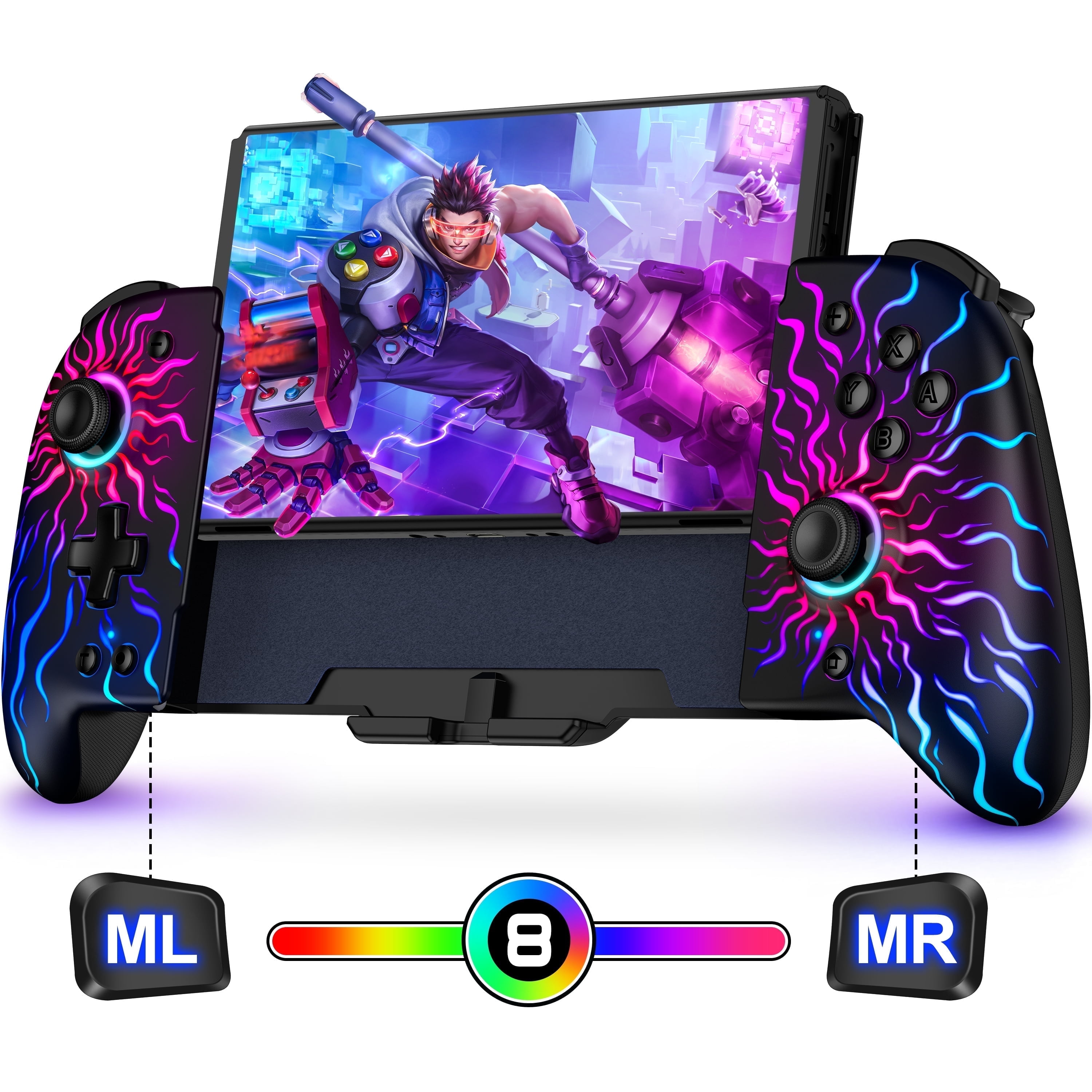 Joypad for Nintendo Switch/OLED Joy Cons, ESYWEN Switch Controller with Handheld Grip, Ambient ...