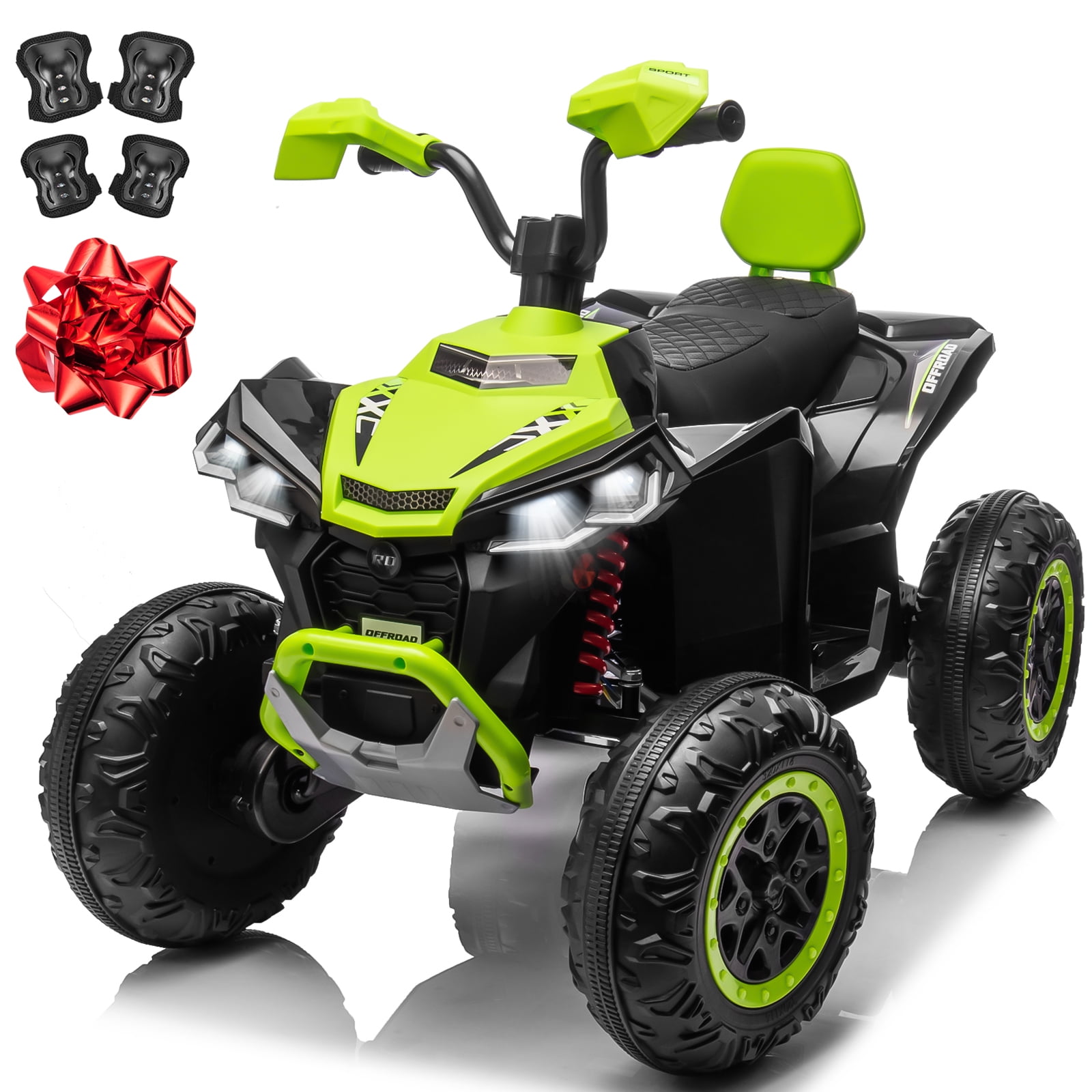 Joyracer 24V 4x4 Kids ATV Electric 4-Wheeler with Leather 2-Seater, 24 ...