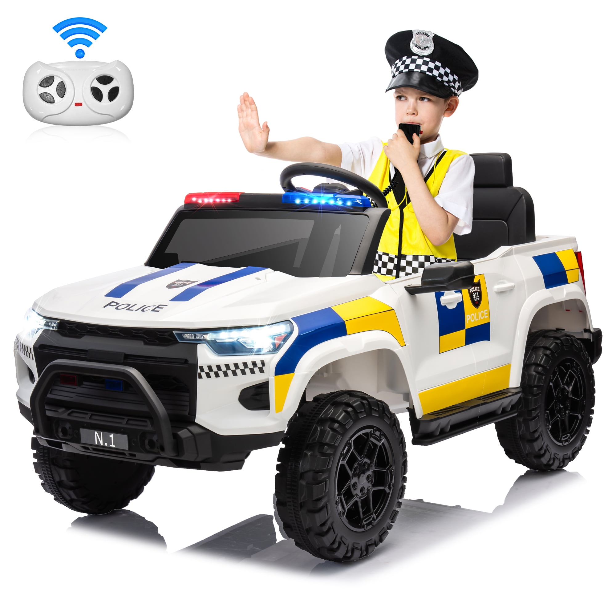 Joyracer 24V Electric Police Car w/ Walkie Talkie, 2 Seater Battery ...