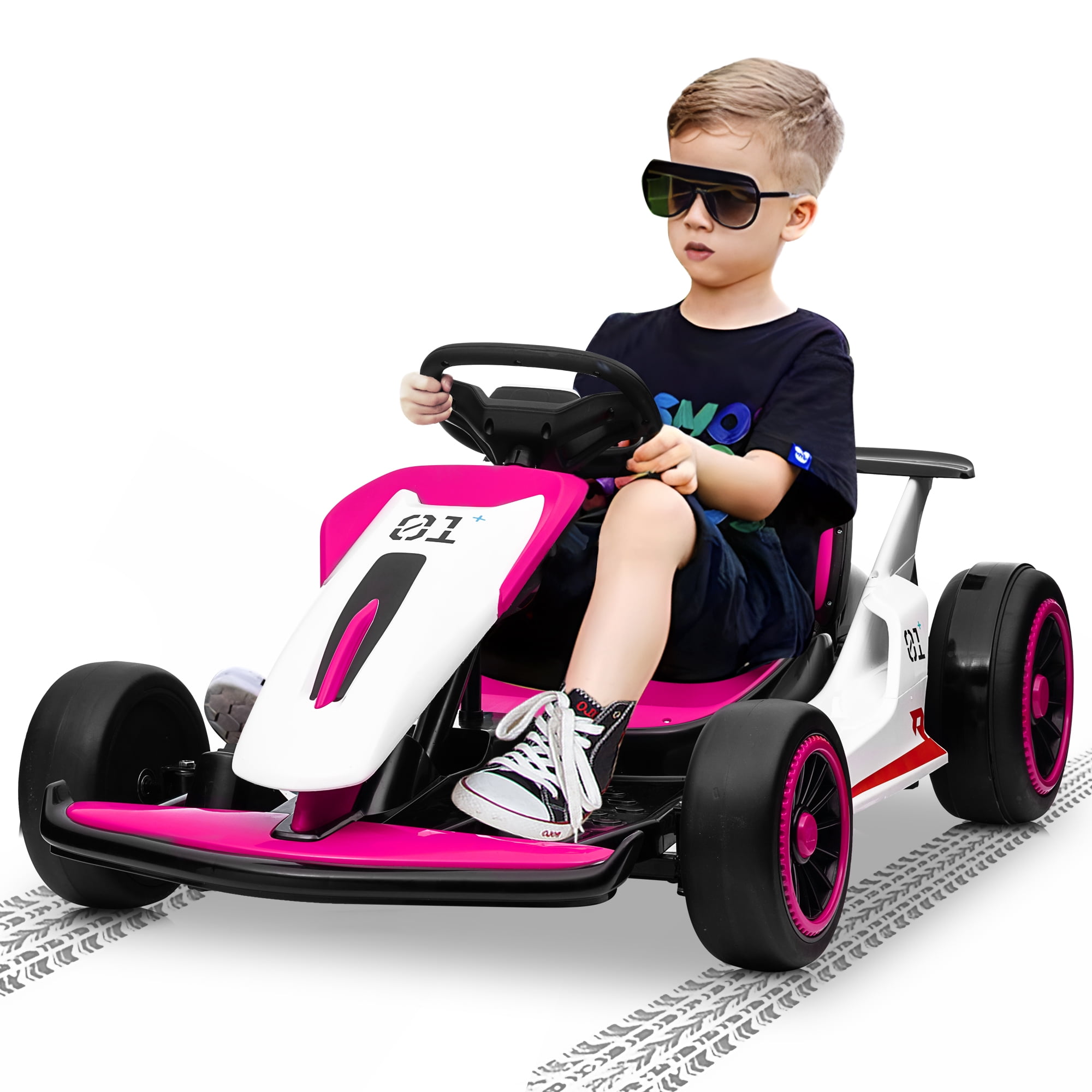 Joyracer 24V Go Kart for Kids, 7A Battery Powered Ride on Car for Teens ...