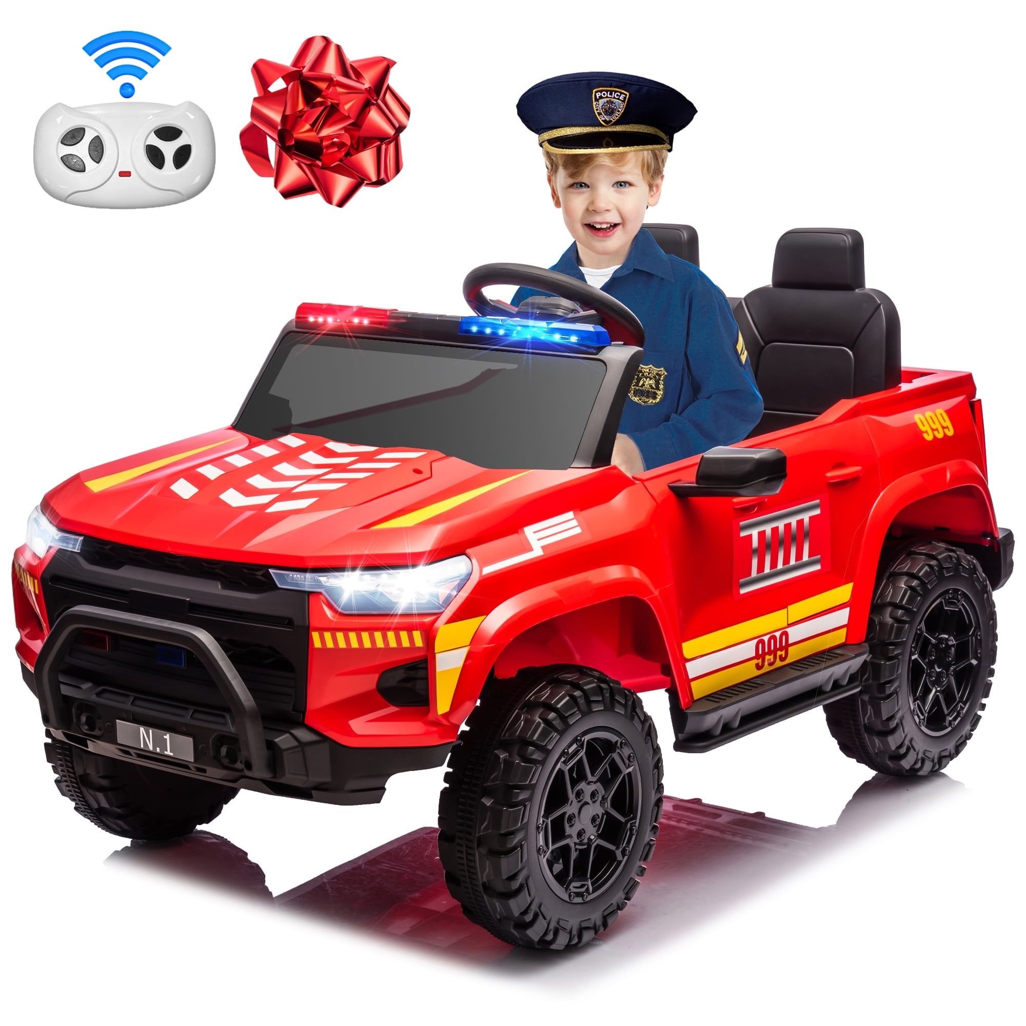 Joyracer 24V Ride on Fire Truck Car w/Remote Control, Siren/Flashing ...