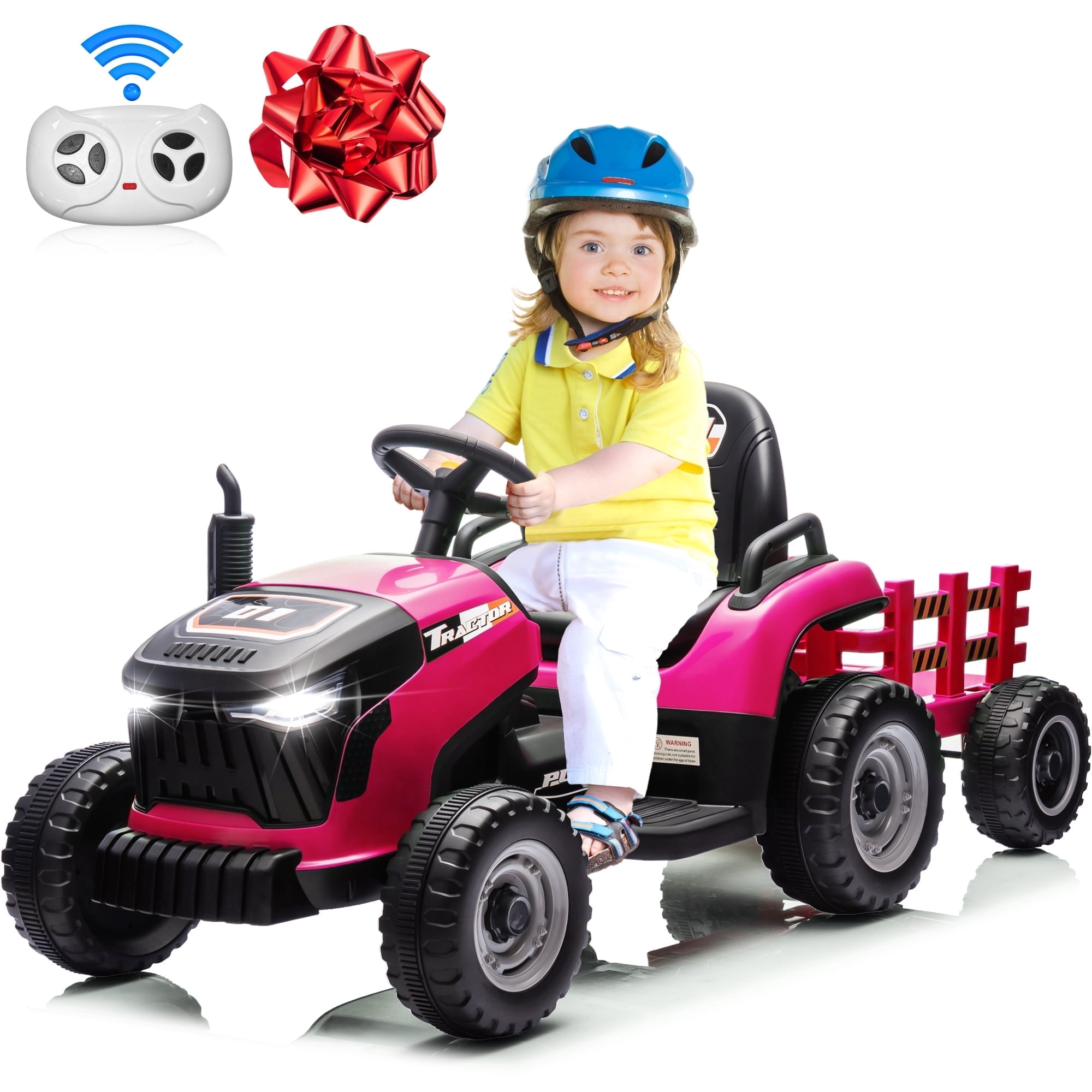 Joyracer 24V Ride on Tractor for Kids, Remote Control 3-Speed Electric ...