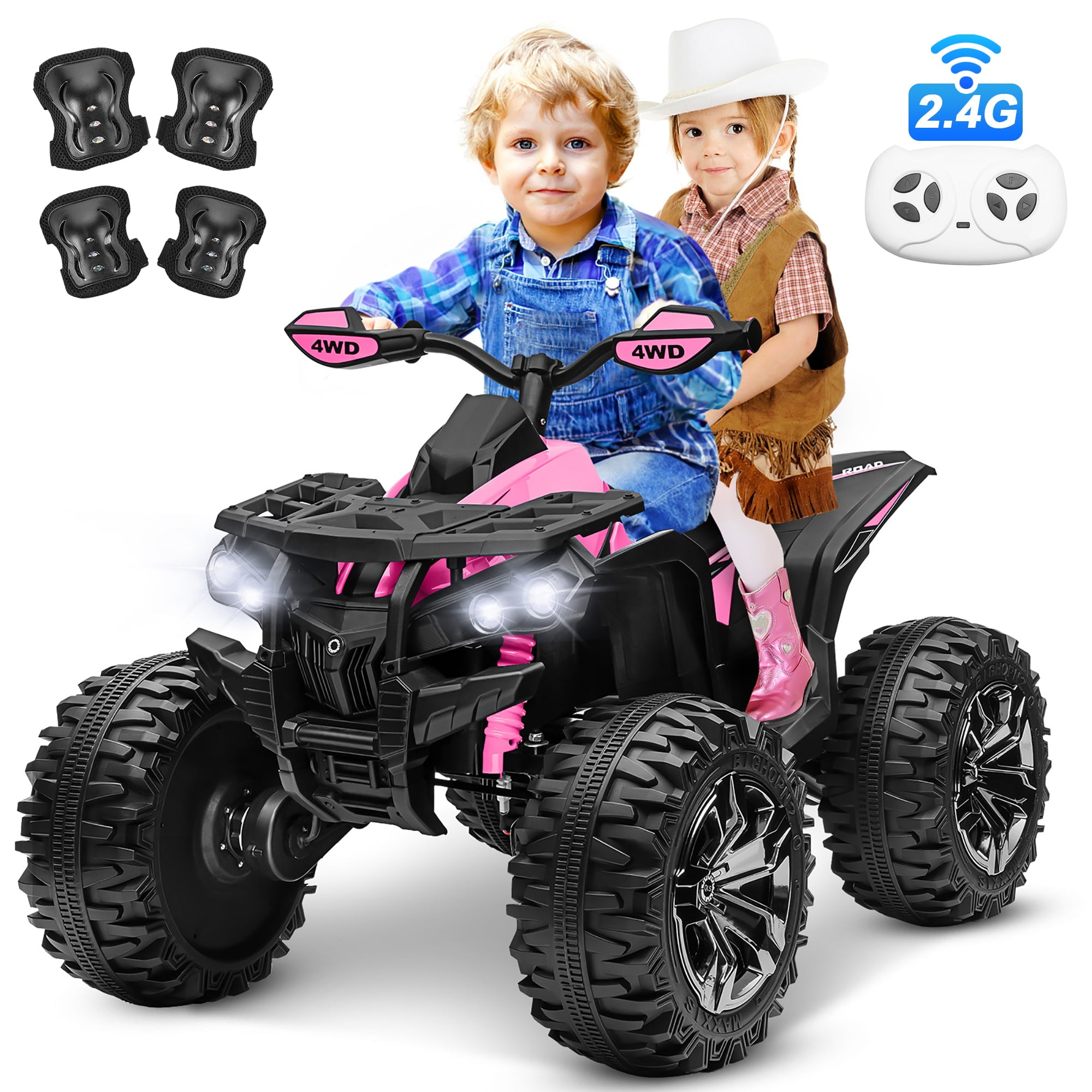 Joyracer 24V 4x4 Kids 2-Seater Ride on ATV, Quad Electric Car w/ 4x200W ...