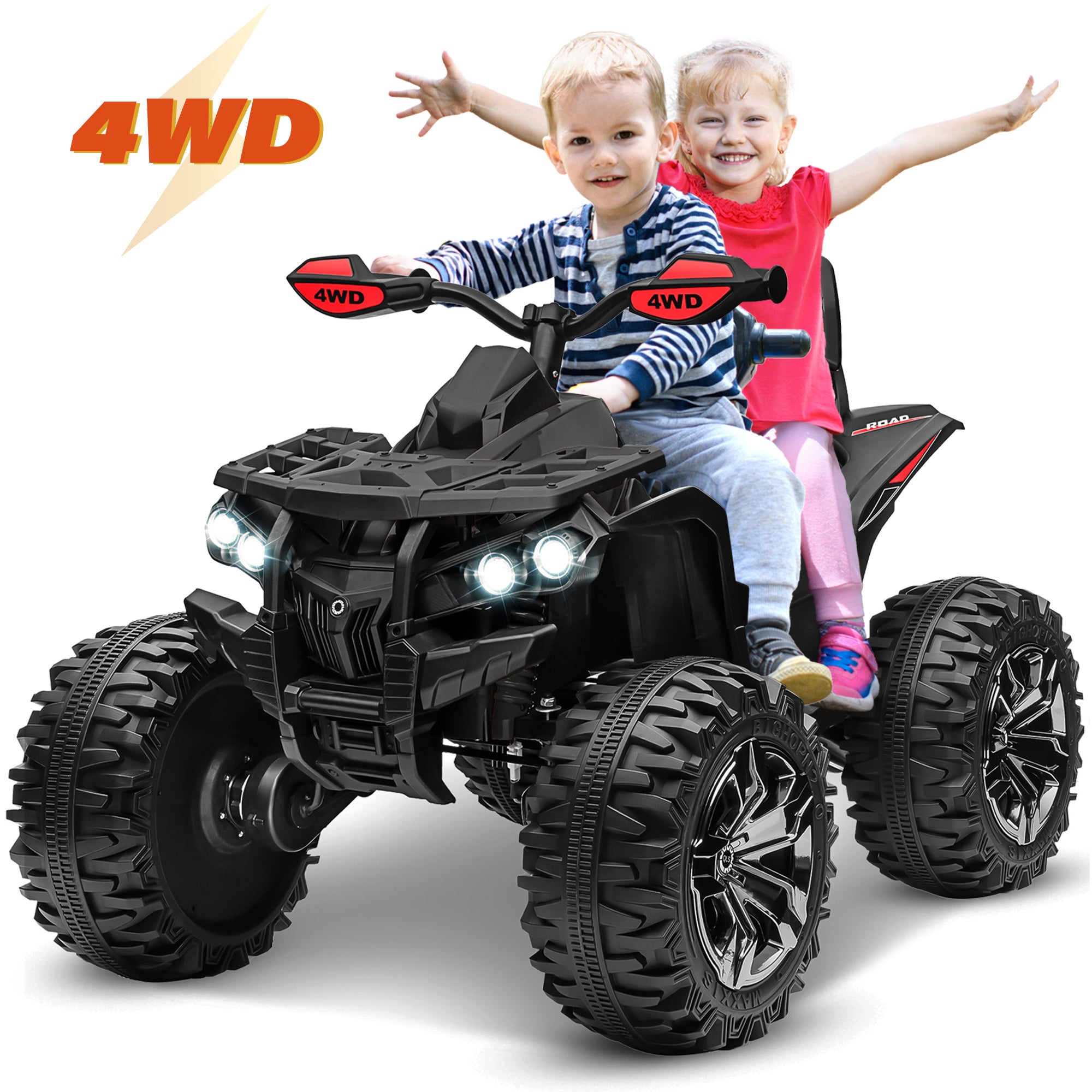 Joyracer 24V 4x4 Kids 2-Seater ATV, Quad Electric Car w/ 4x200W Motor ...