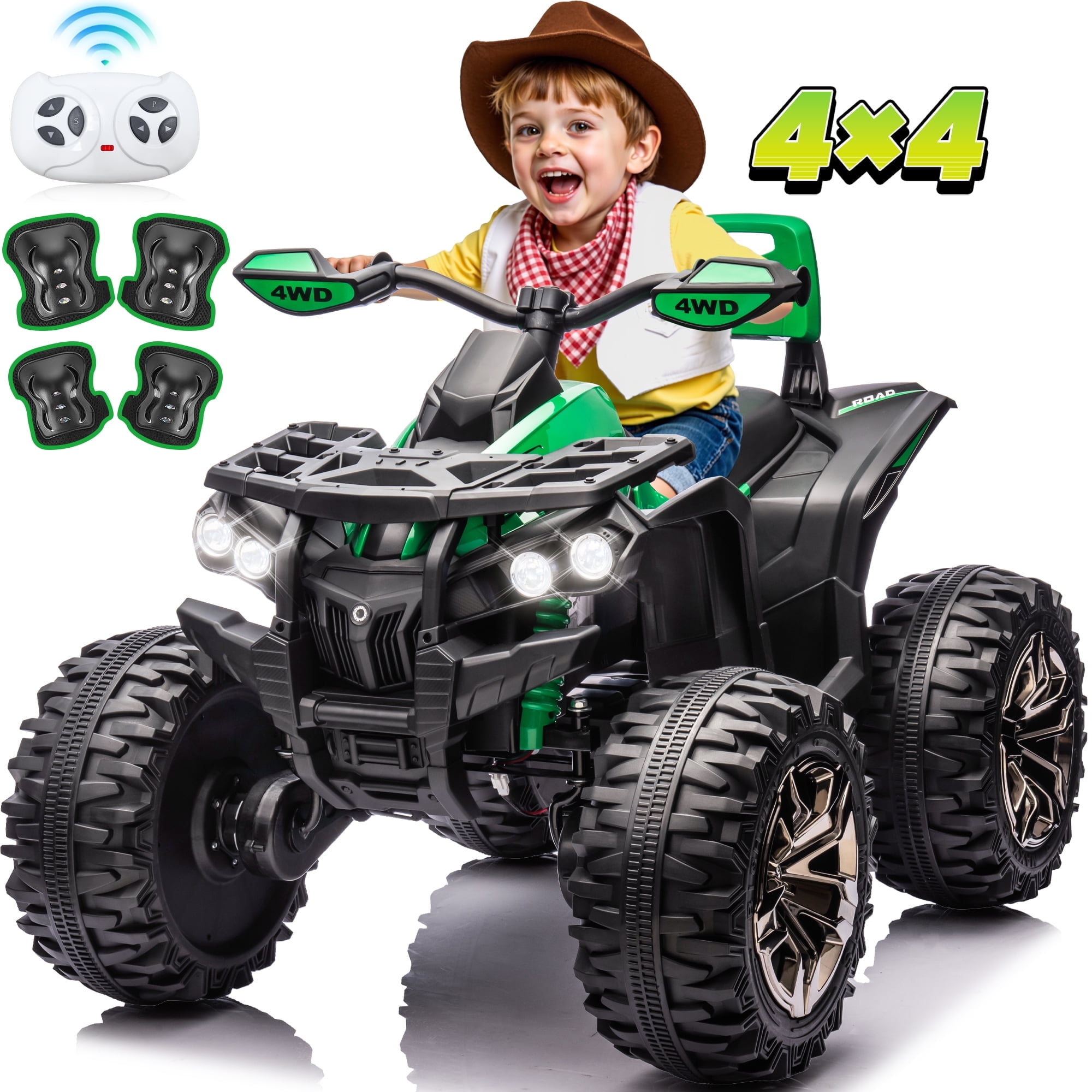 Joyracer 24V 4x4 Kids 2-Seater ATV, Quad Electric Car w/ 4x200W Motor ...