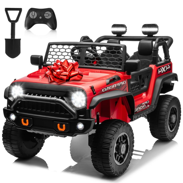 Joyracer 24V Ride on Car Truck with Remote Control 2 Seater 4WD 400W Powered Ride on with Shovel Spring Suspension 3 Speeds Bluetooth Music Gift