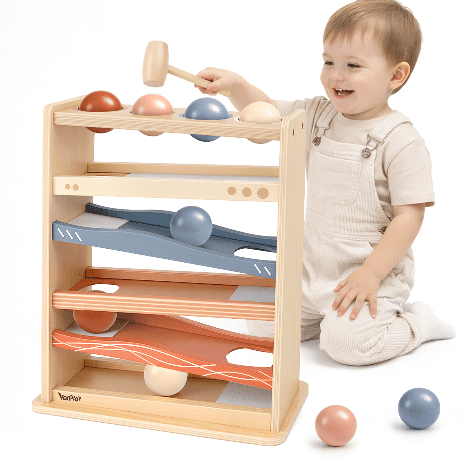Joyreal Hammer Ball Drop Toy – Wooden Pound & Roll Montessori Activity ...