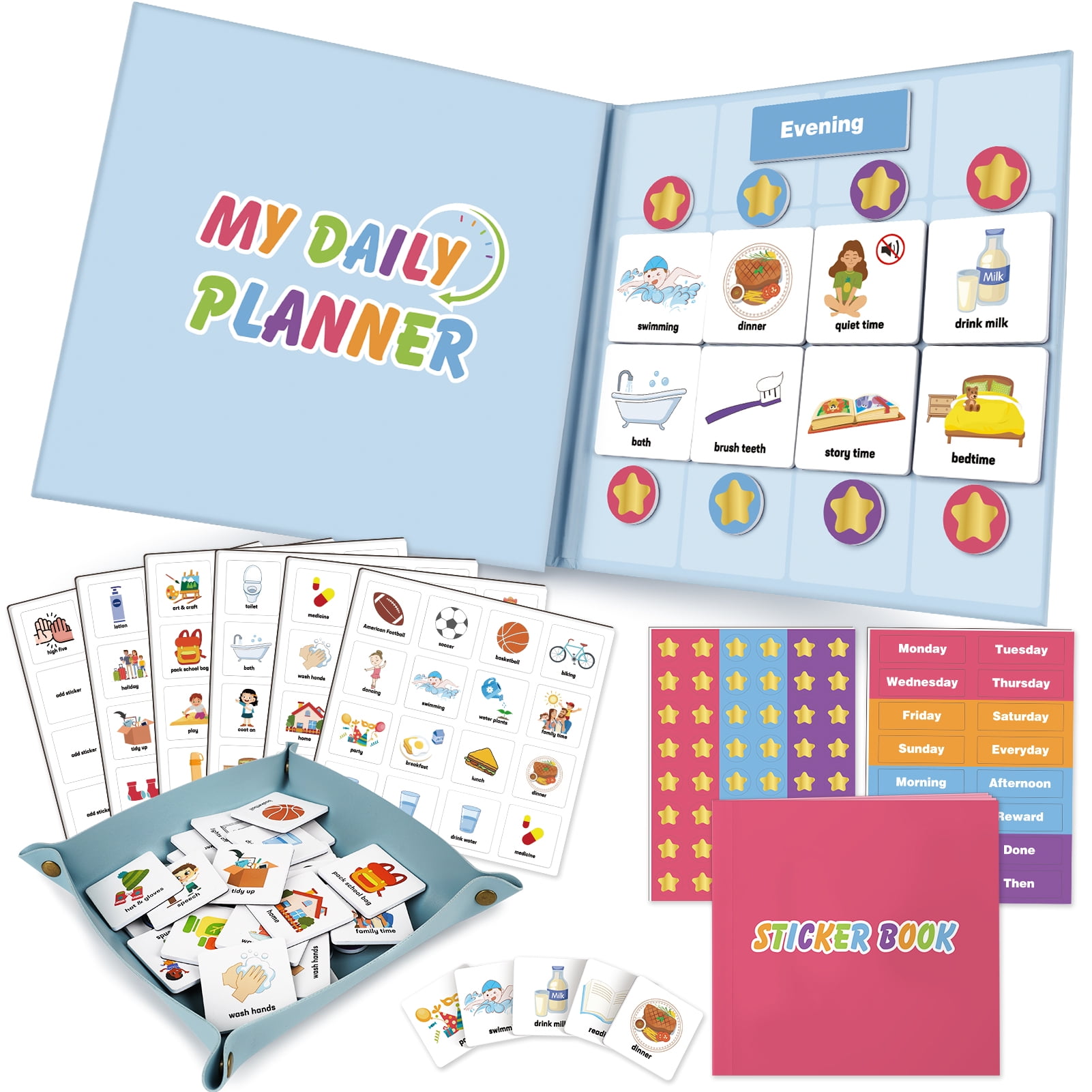 Joyreal Kids Magnetic Visual Schedule Chore Reward Chart - Morning and ...