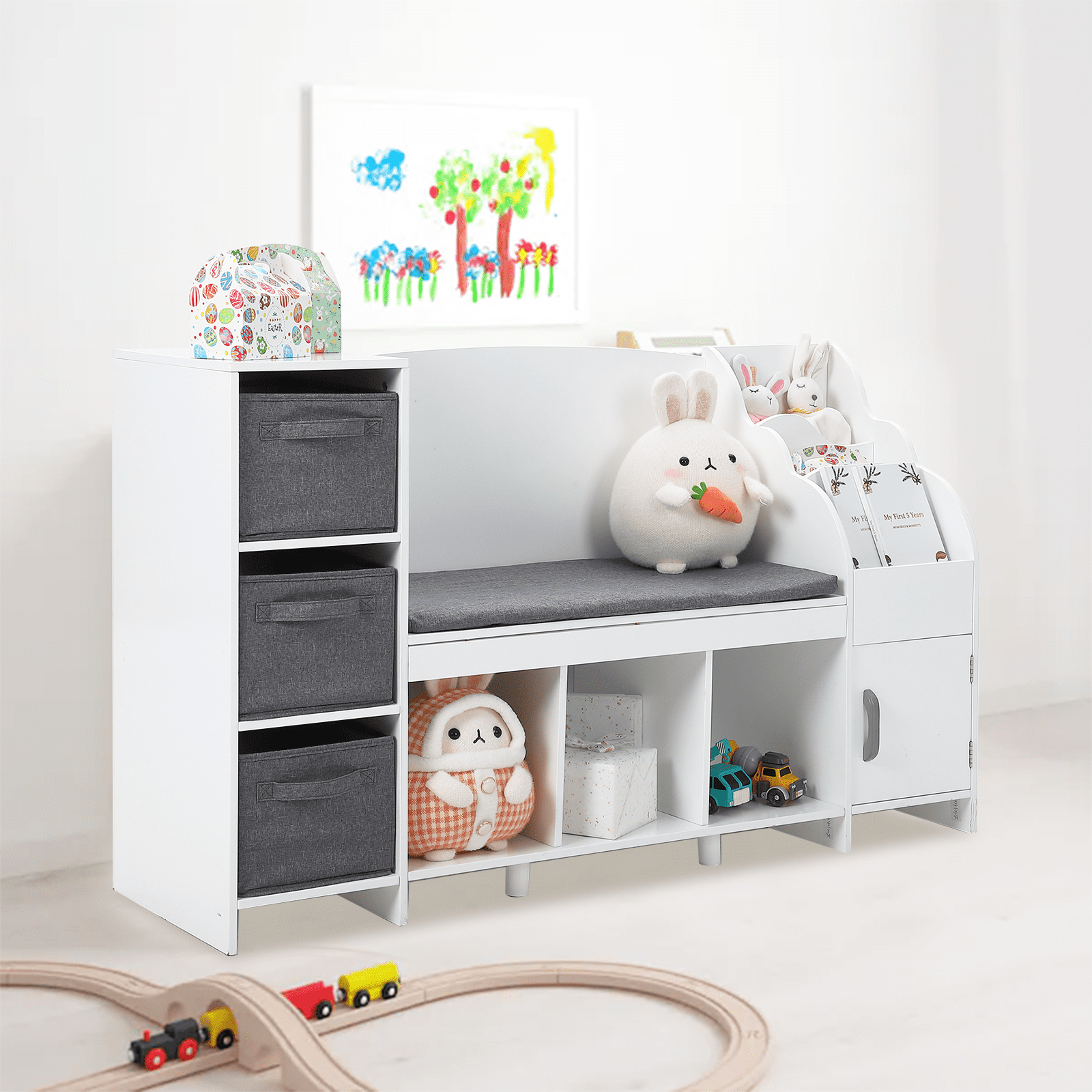 Joyspirit White Children's Bookshelf with Reading Nook, Bookcase and ...
