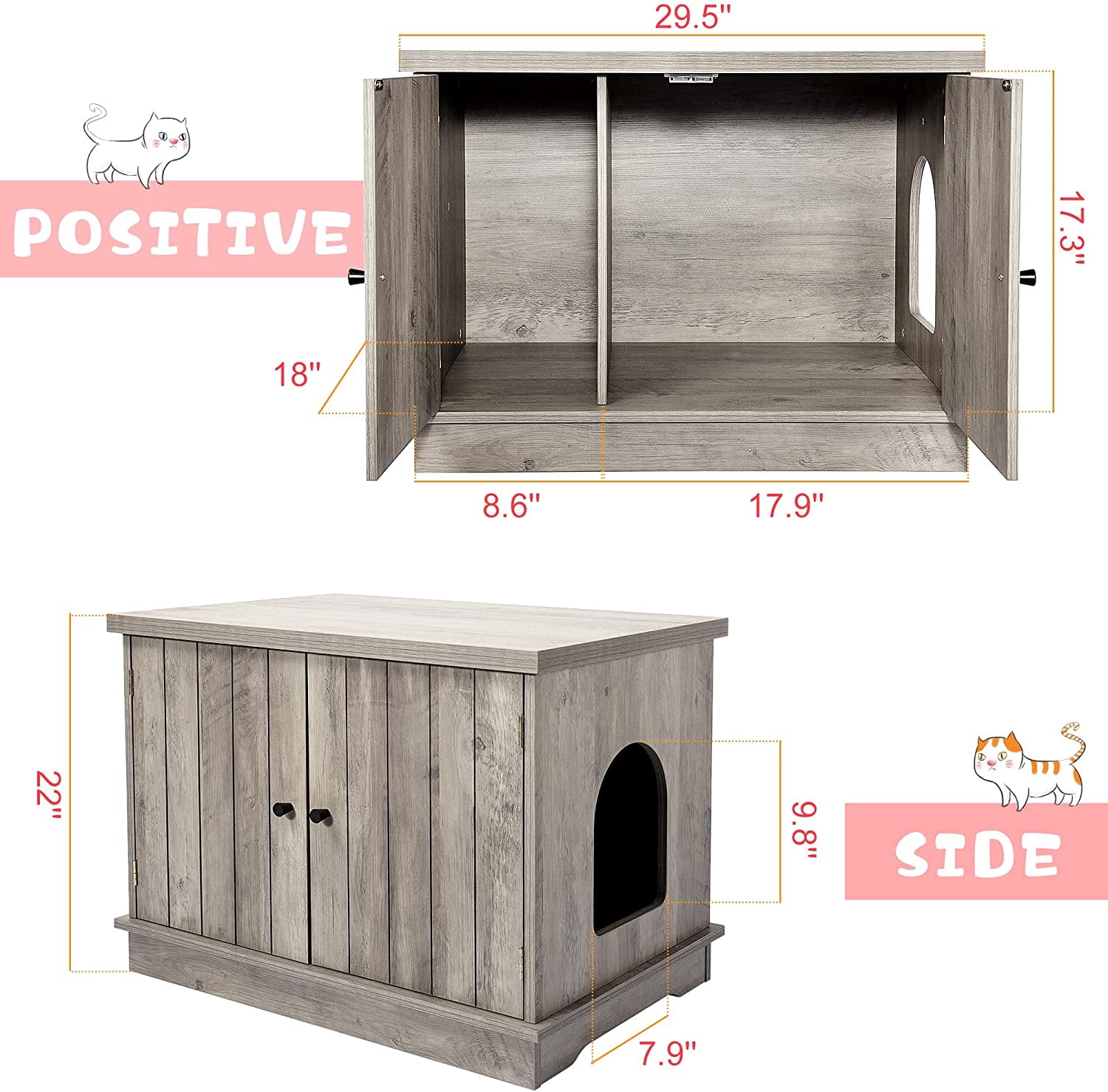 Joyspirit Wooden Cat Litter Box Enclosure in Gray, Stylish Cat Washroom ...