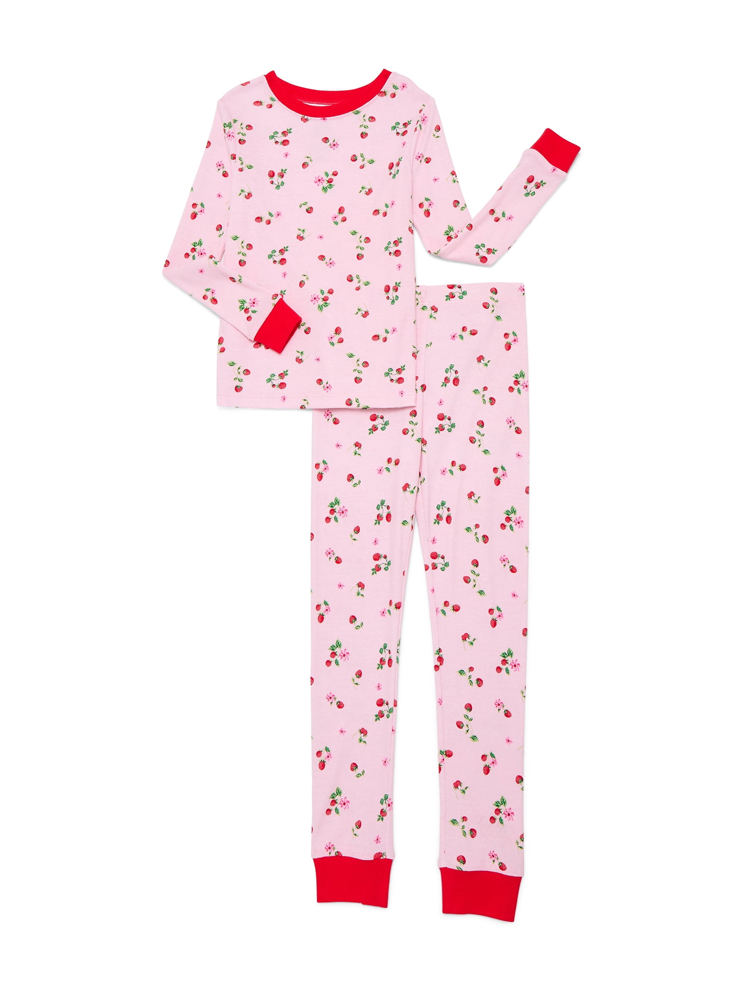 Joyspun Girls Matching Cotton Tight Fit Pajama Set, 2-Piece, Sizes 6-12 ...