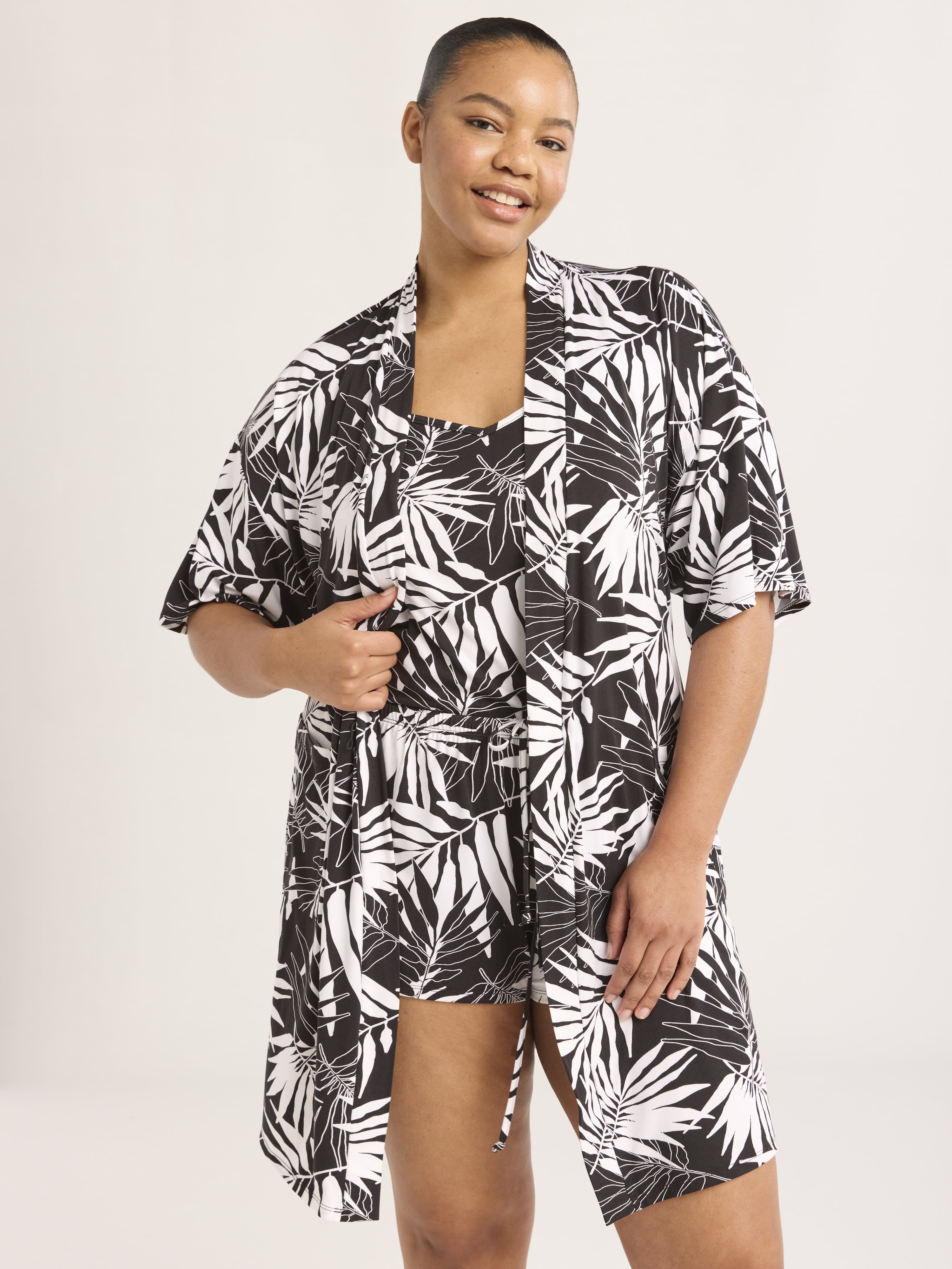 Joyspun Women’s Cami, Shorts, and Robe Travel Pajama Set, 3-Piece ...