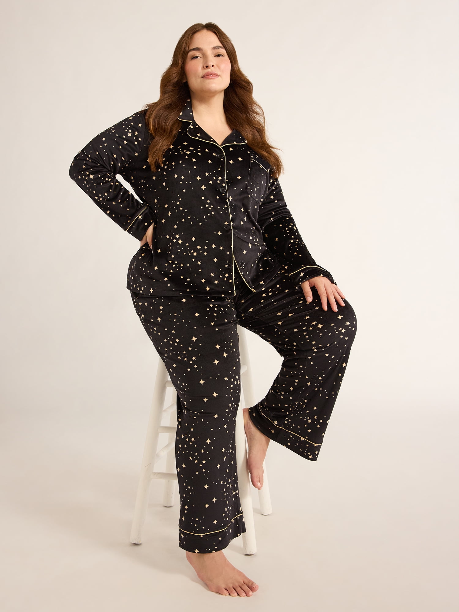 Joyspun women's Velour Notch Collar Pajama Set - Cozy 2-Piece Sleepwear ...