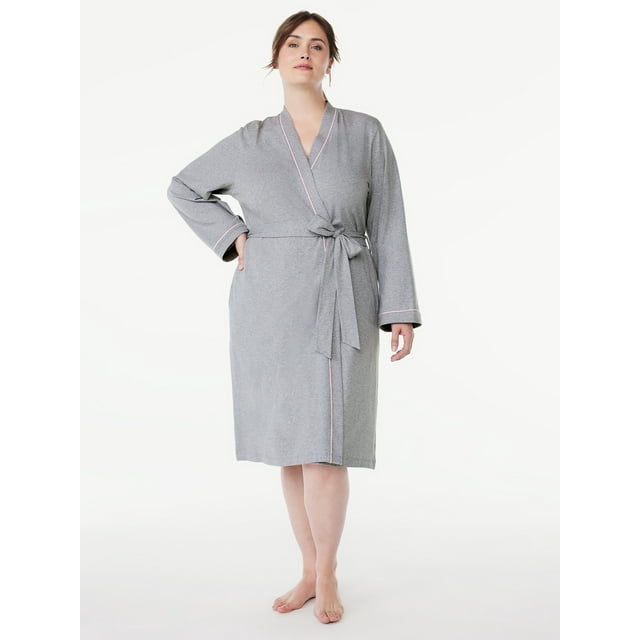 Joyspun Women’s Cotton Blend Long Sleeve Wrap Robe, Sizes S to 3X ...