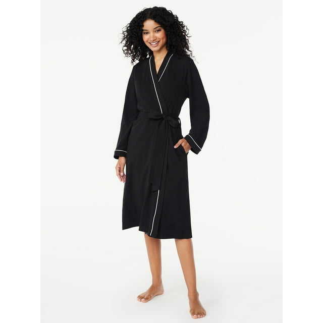 Joyspun Women's Soft Jersey Knit Bathrobe with Tie, Sizes S to 3X ...