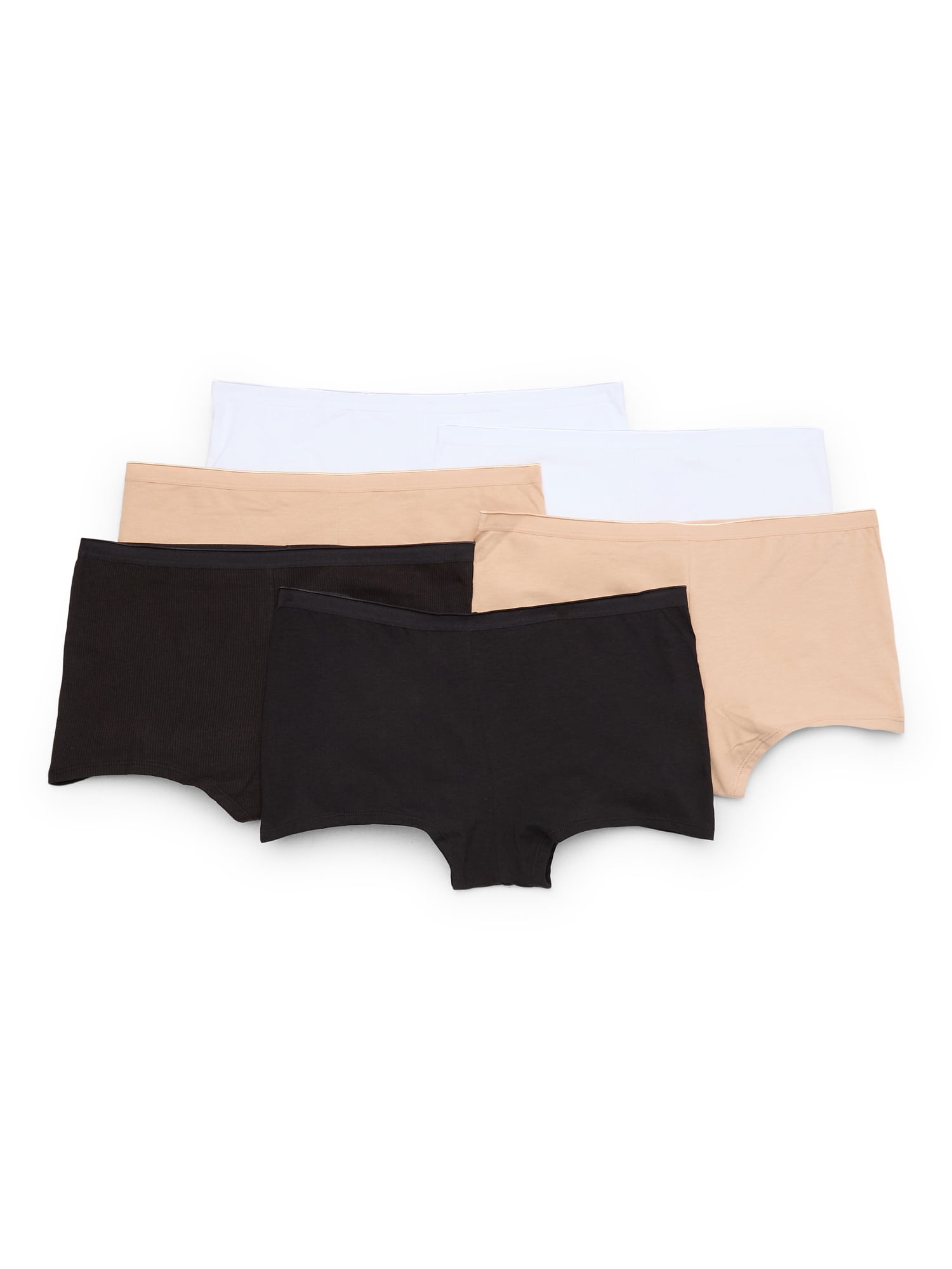 Joyspun Women's Cotton Boyshort Panties 6-Pack, Breathable Stretch ...