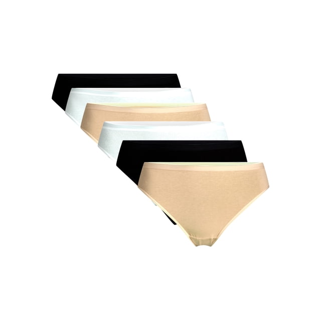 Joyspun Women's Cotton Hi-Cut Bikini Panties, 6-Pack, Sizes S-3XL ...