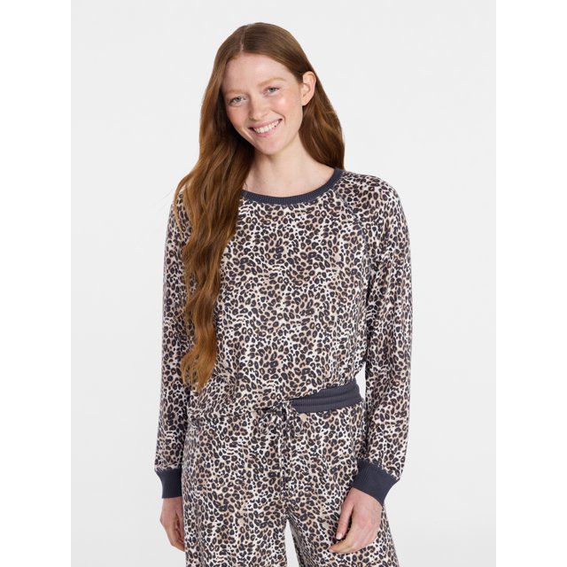Joyspun Women's Cozy Lounge Collection Hacci Knit Long Sleeve Sleep Top ...