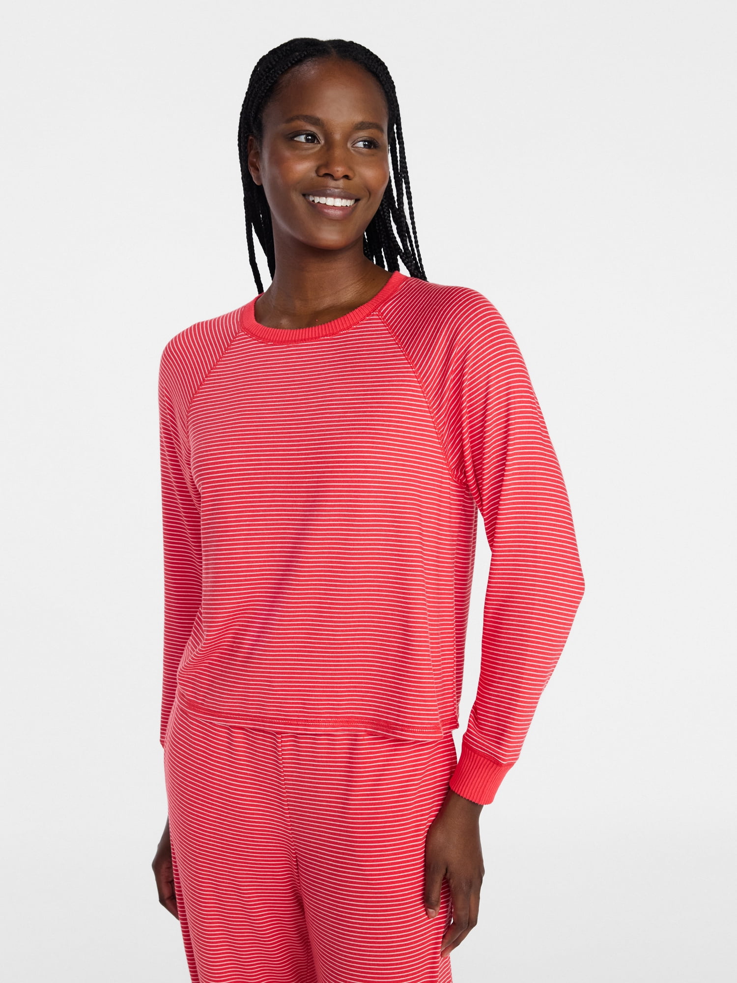 Joyspun Women's Cozy Lounge Collection Hacci Knit Long Sleeve Sleep Top ...