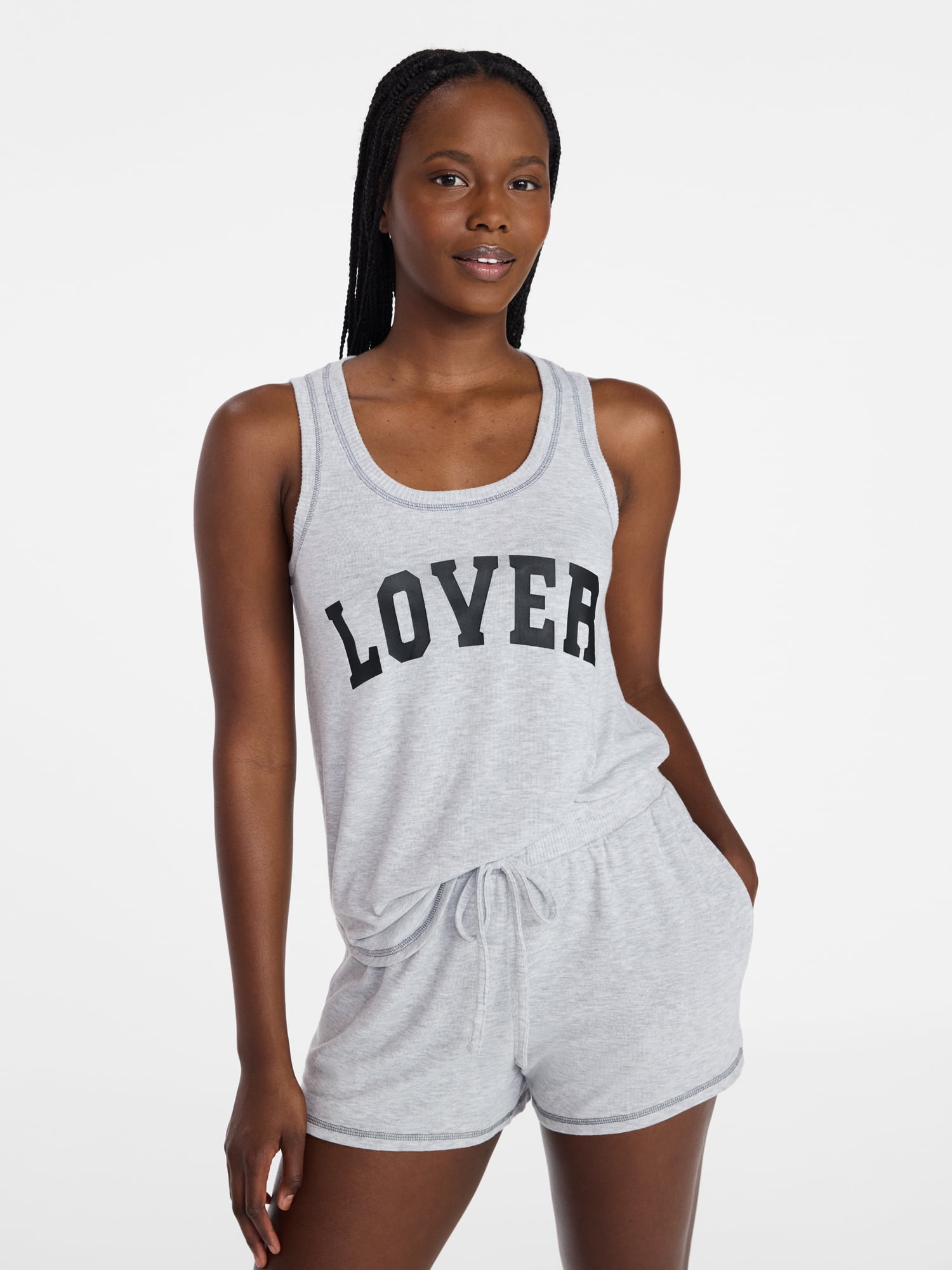 Joyspun Women's Cozy Lounge Collection Hacci Knit Tank Top and Shorts ...