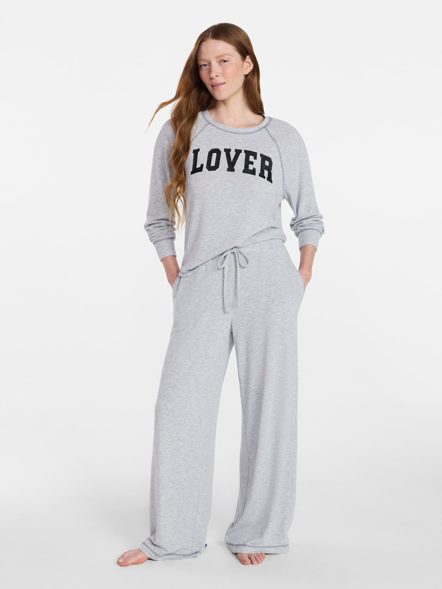 Joyspun Women's Cozy Lounge Collection Hacci Long Sleeve Top and Pants ...