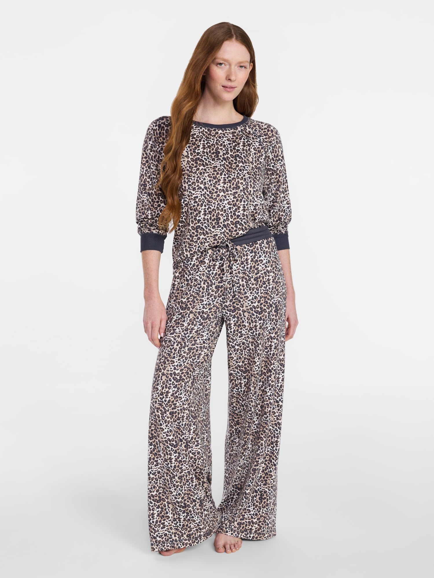 Joyspun Women's Cozy Lounge Collection Hacci Long Sleeve Top and Pants ...