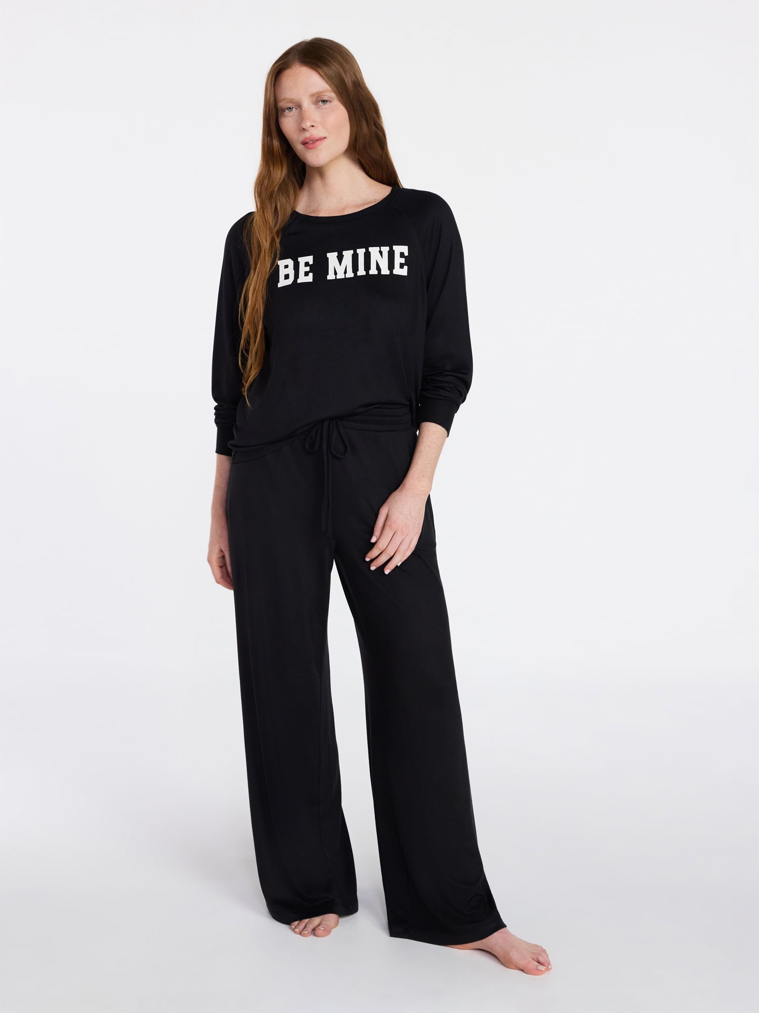 Joyspun Women's Cozy Lounge Collection Hacci Long Sleeve Top and Pants ...