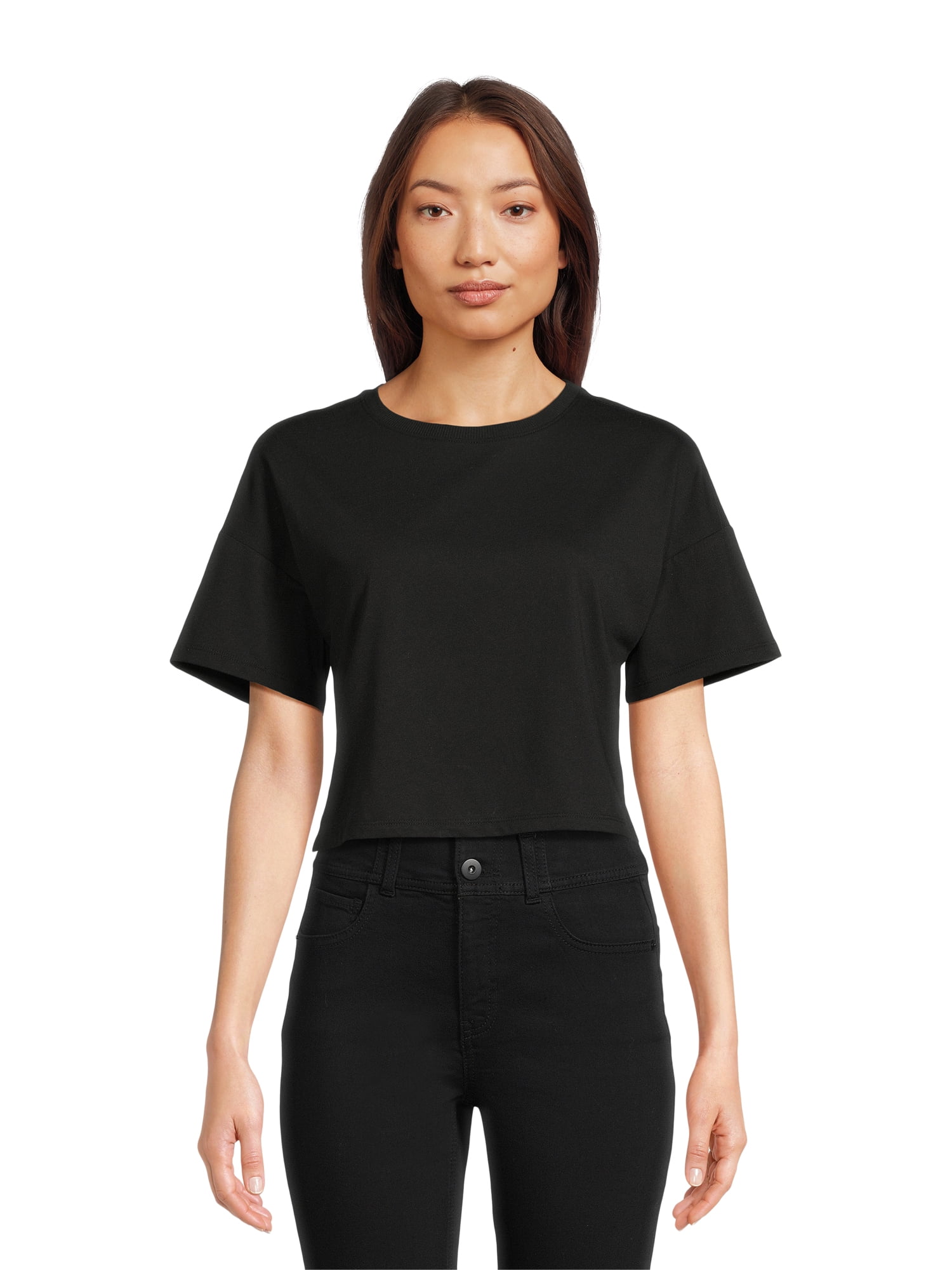 Joyspun Women's Crop Sleep T-Shirt with Short Sleeves, Sizes XS-3X ...