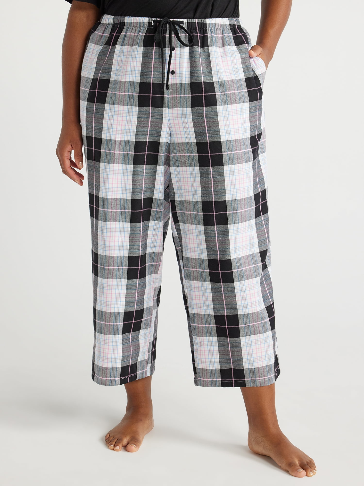 Joyspun Women's Cropped Woven Pajama Pants, XS-3X, Cotton Poplin, Pull ...