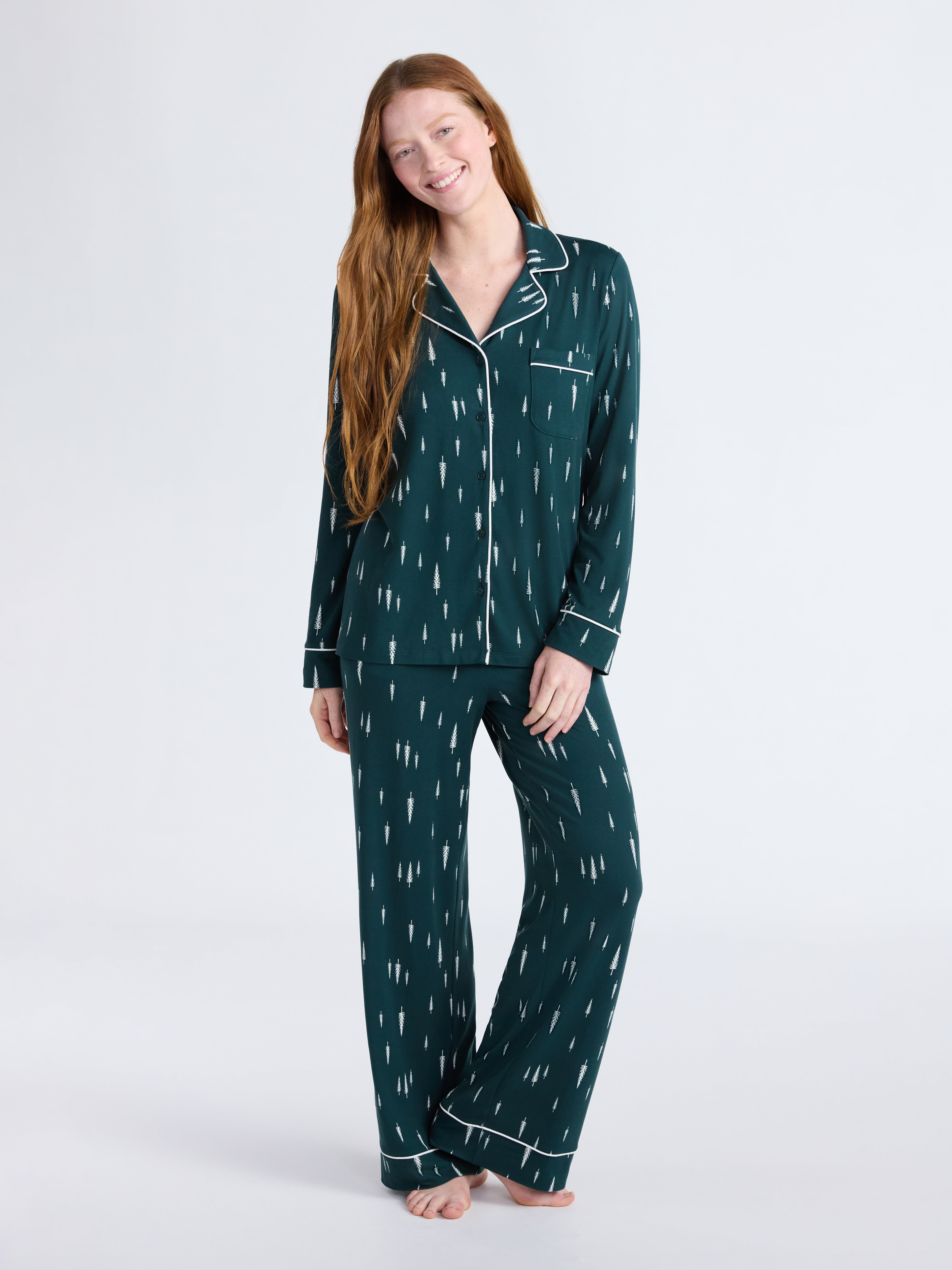 Joyspun Women’s Dreamy Soft Collection Long Sleeve Top and Pants Pajama ...