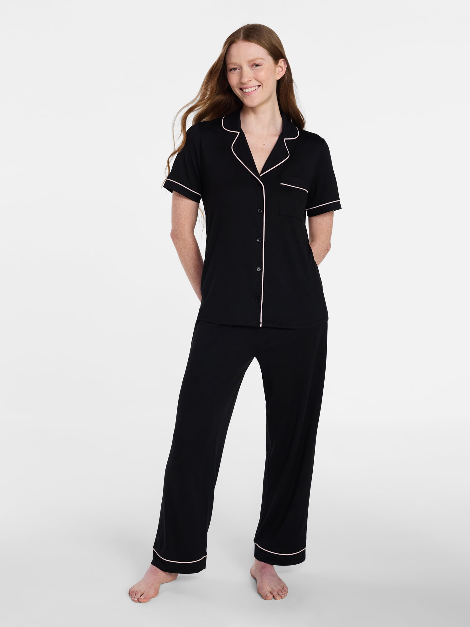 Joyspun Women's Dreamy Soft Collection Notch Collar Top and Capri Pants ...