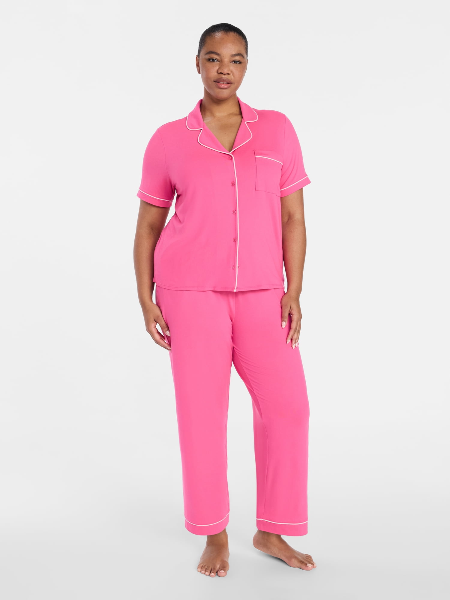 Joyspun Women's Dreamy Soft Collection Notch Collar Top and Capri Pants ...