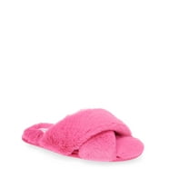 Litfun Women's Fuzzy Slippers Open Toe Cross Band Slippers Memory Foam House Slippers for Women ...