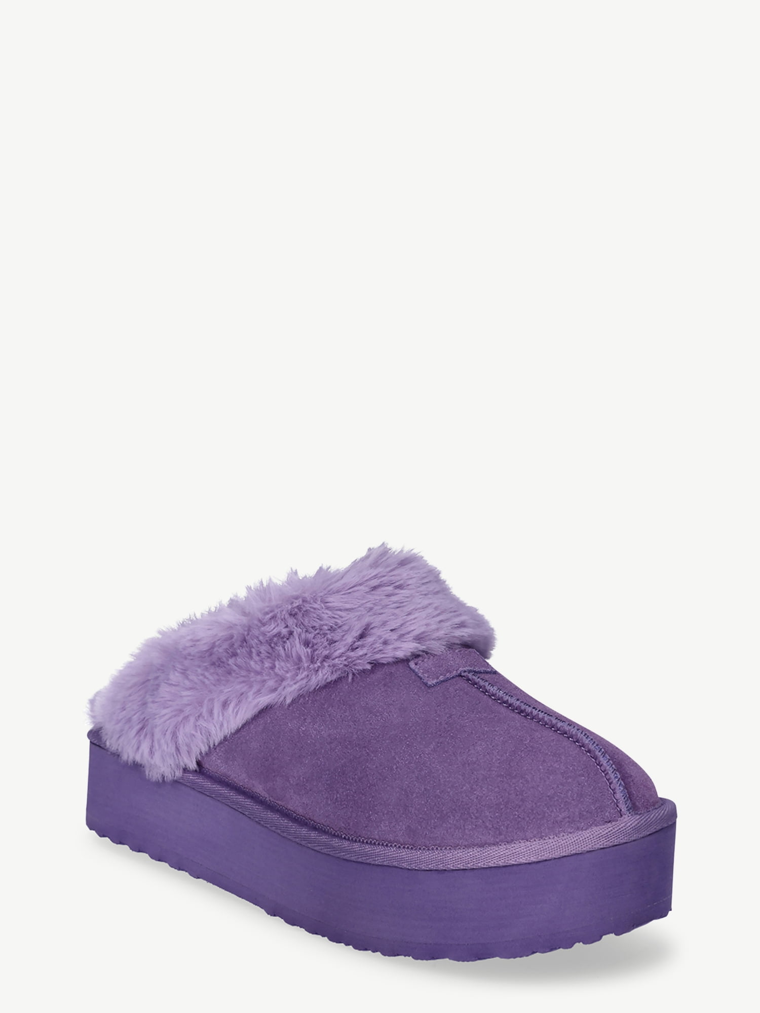 Joyspun Women's Faux Suede Platform Clog Slippers - Walmart.com