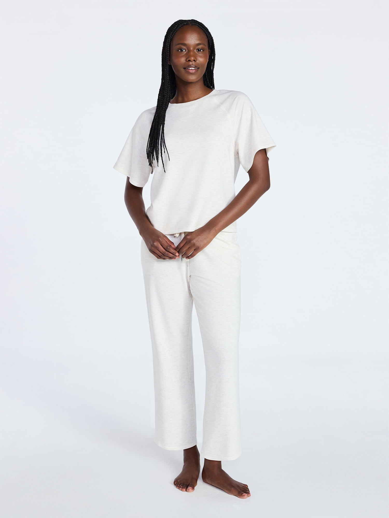 Joyspun Women's French Terry Lounge Sleep Short Sleeve Top and Capri ...