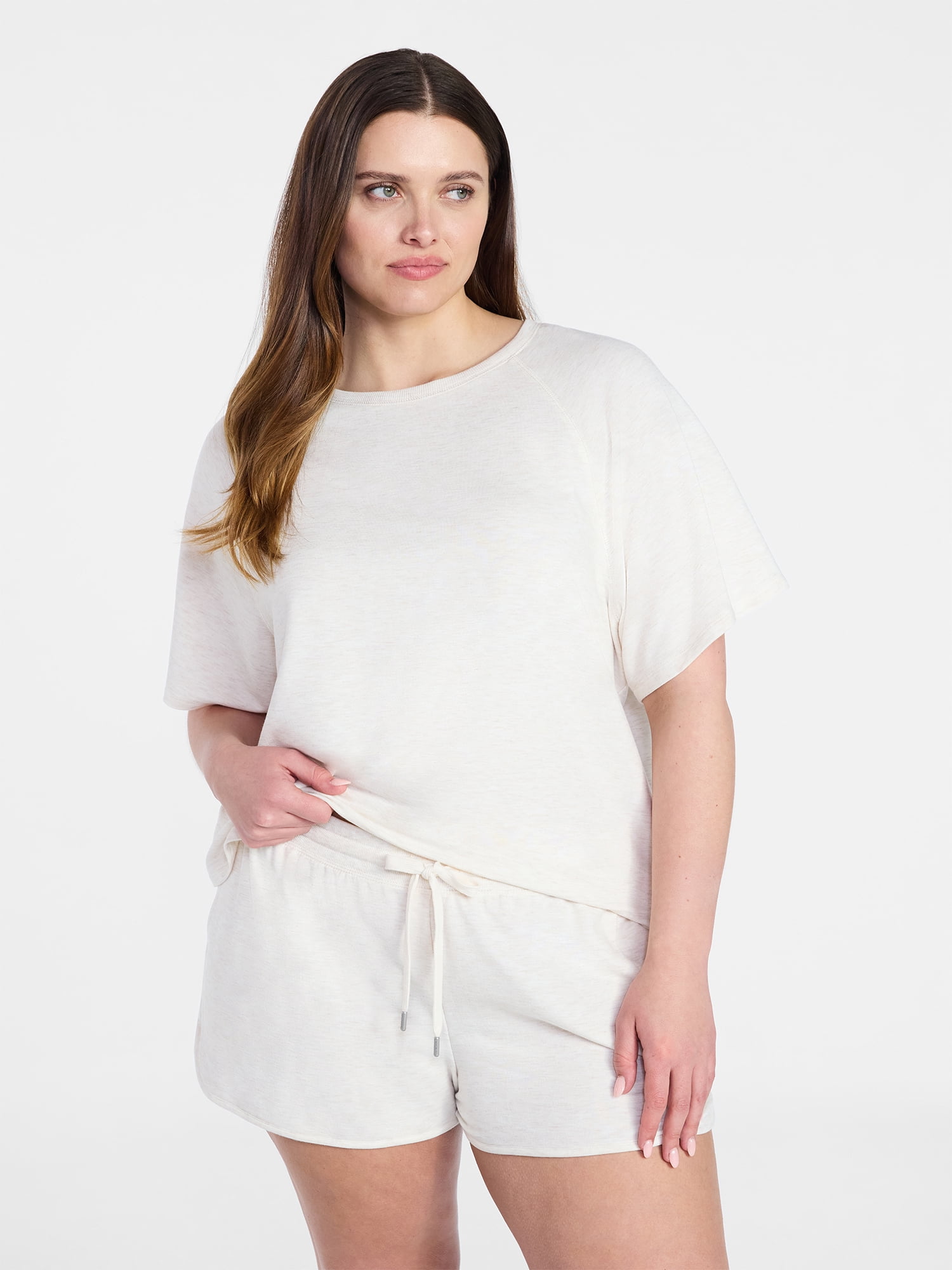Joyspun Women's French Terry Lounge Sleep Short Sleeve Top and Shorts ...