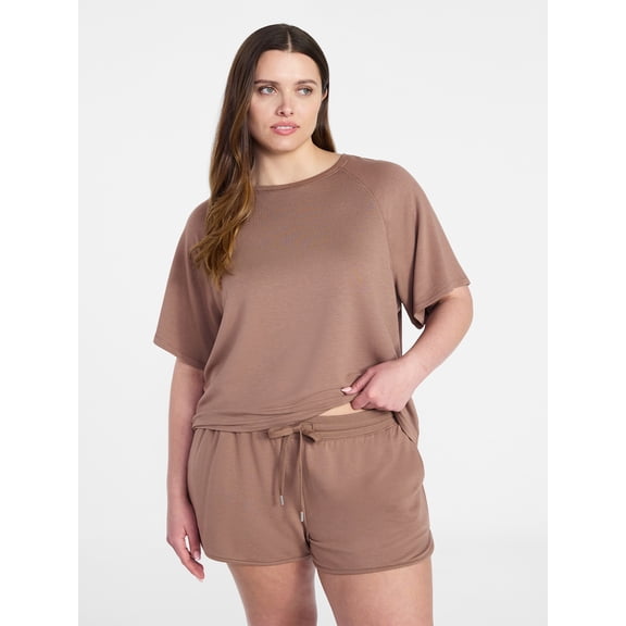 Joyspun Women's French Terry Short Sleeve Top and Capri Pants Set Sizes ...