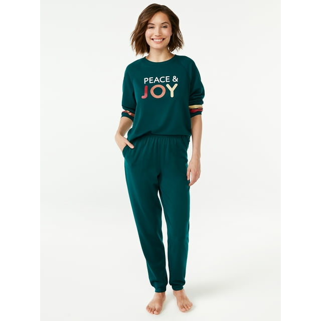 Joyspun Women's French Terry Holiday Pajama Gift Set, 2-Piece, Sizes S ...