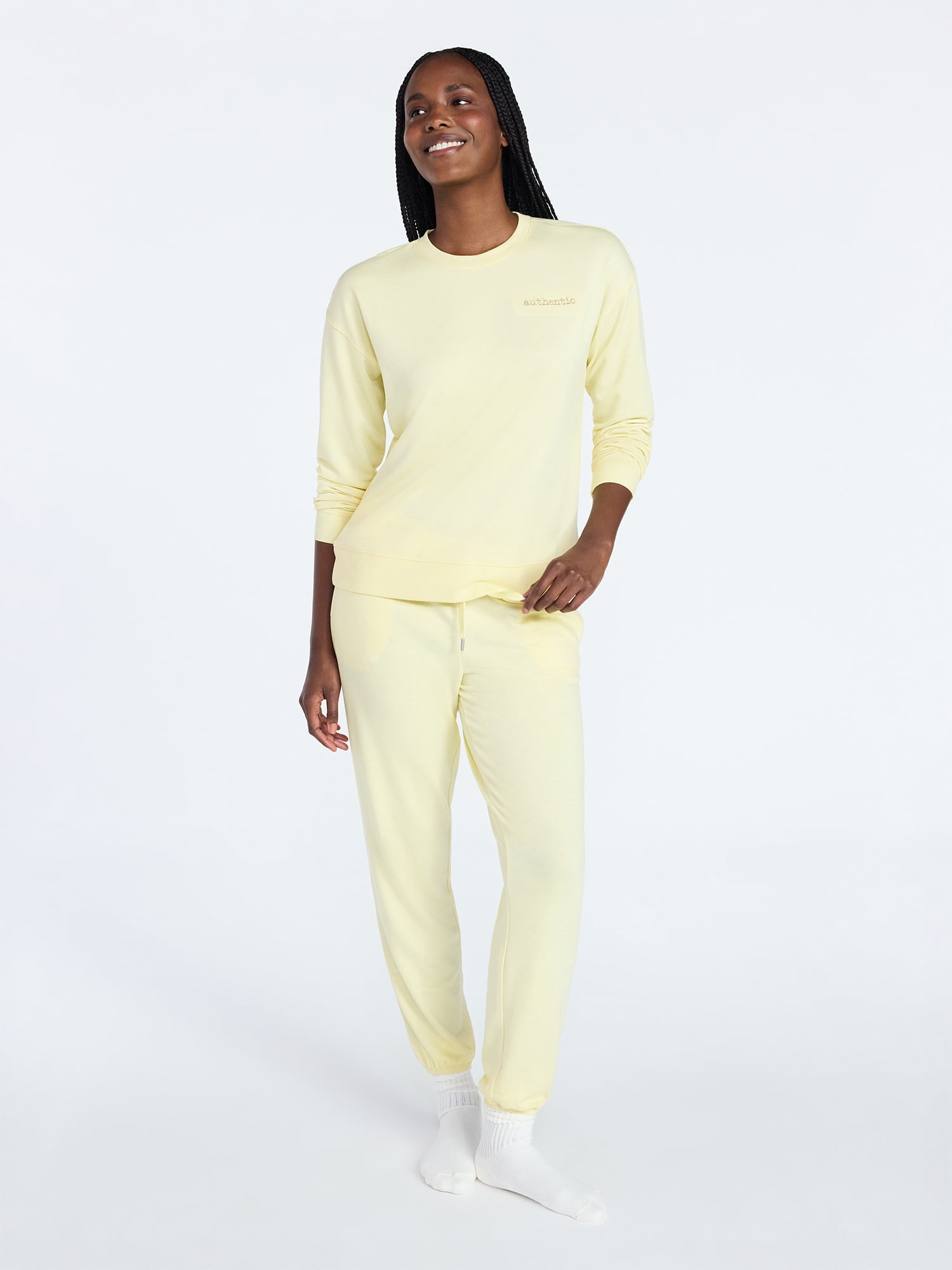 Joyspun Women's French Terry Long Sleeve Sleep Top and Joggers Lounge ...