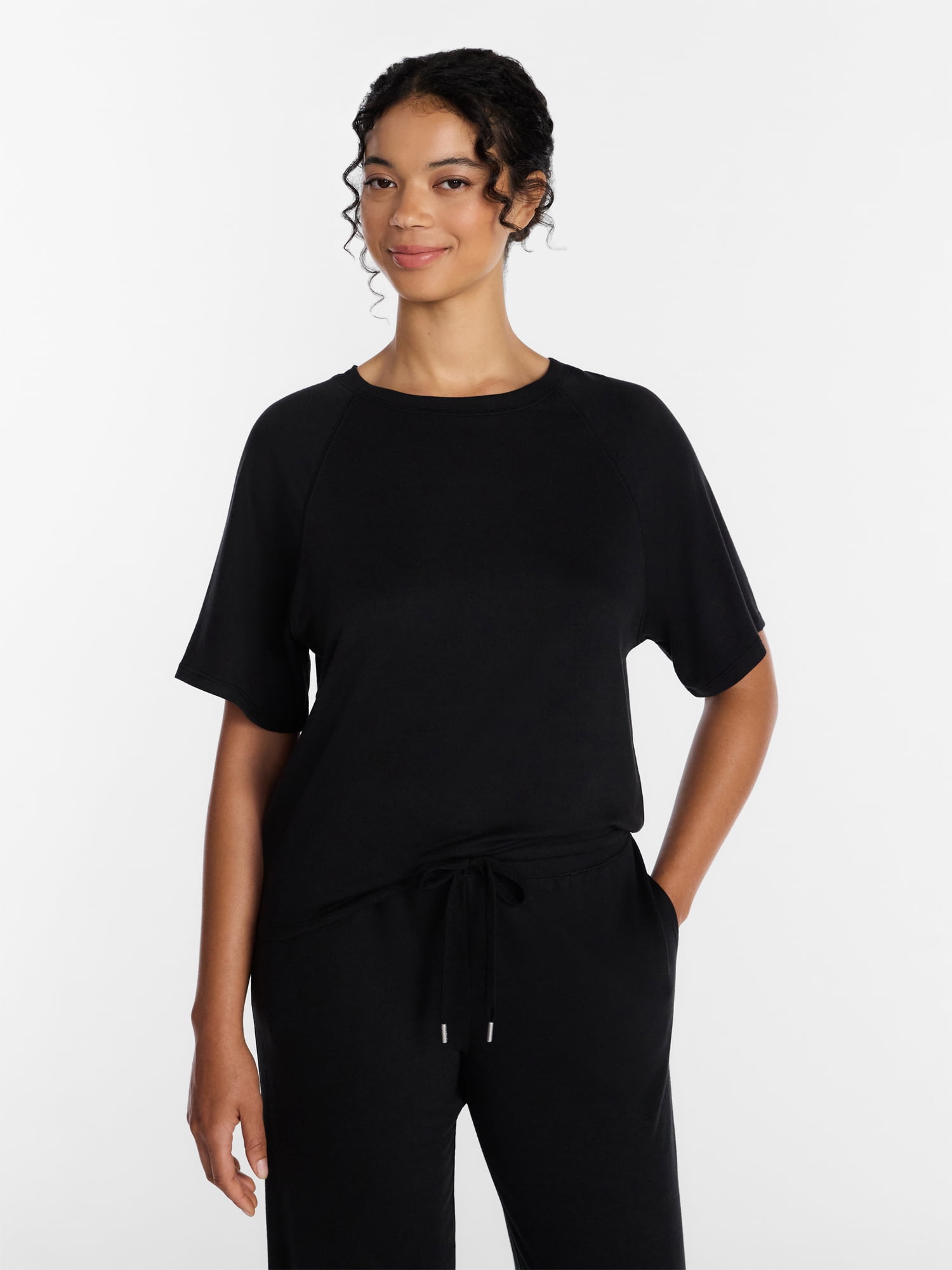 Joyspun Women's French Terry Knit Sleep Top with Short Sleeves, Sizes ...