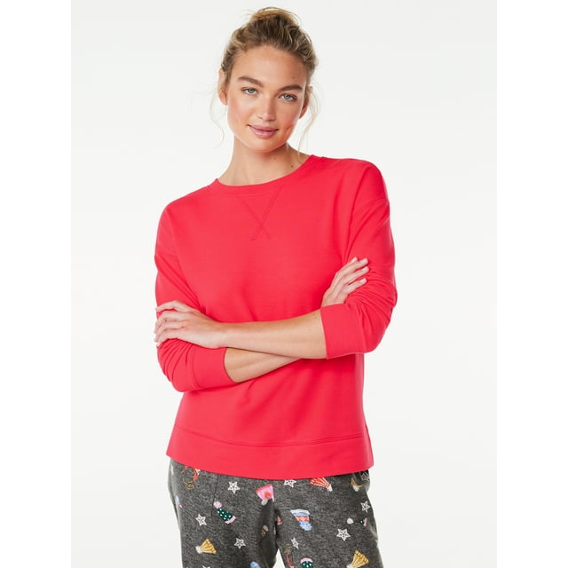 Joyspun Women's French Terry Sleep Top with Long Sleeves, Sizes XS to ...