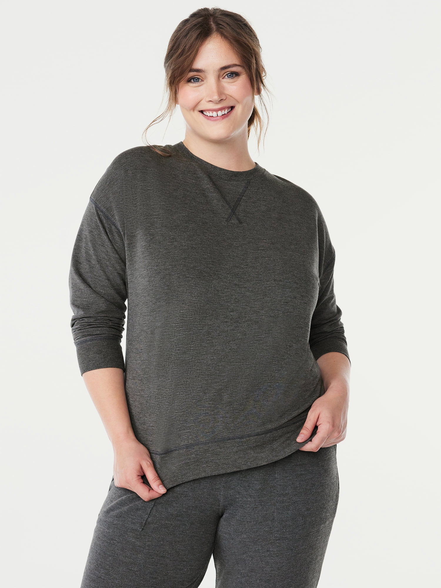 Joyspun Women's French Terry Sleep Top with Long Sleeves, Sizes XS to ...